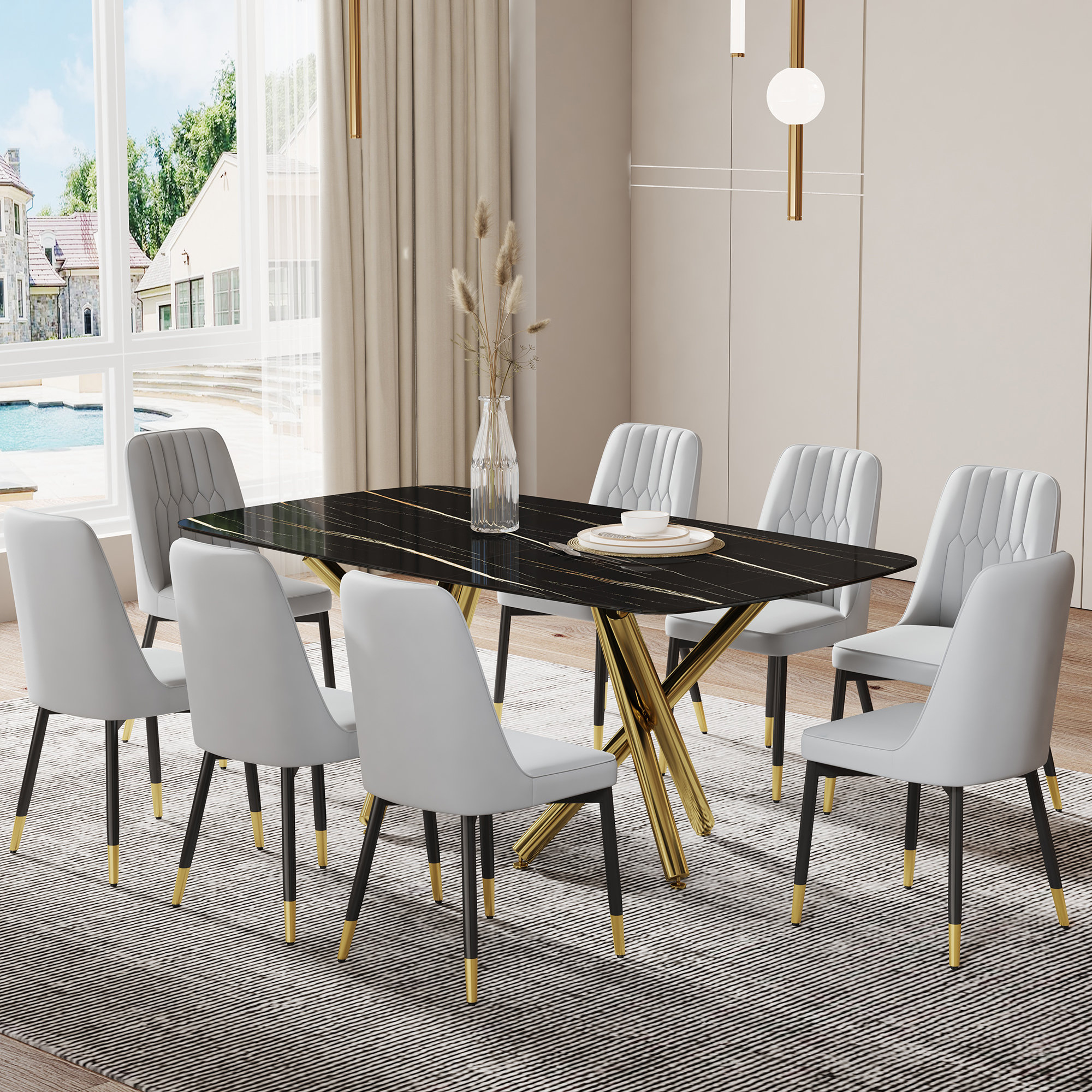 Everly Quinn Naviel Rectangular 70.87'' L x 39.37'' W Dining Set | Wayfair