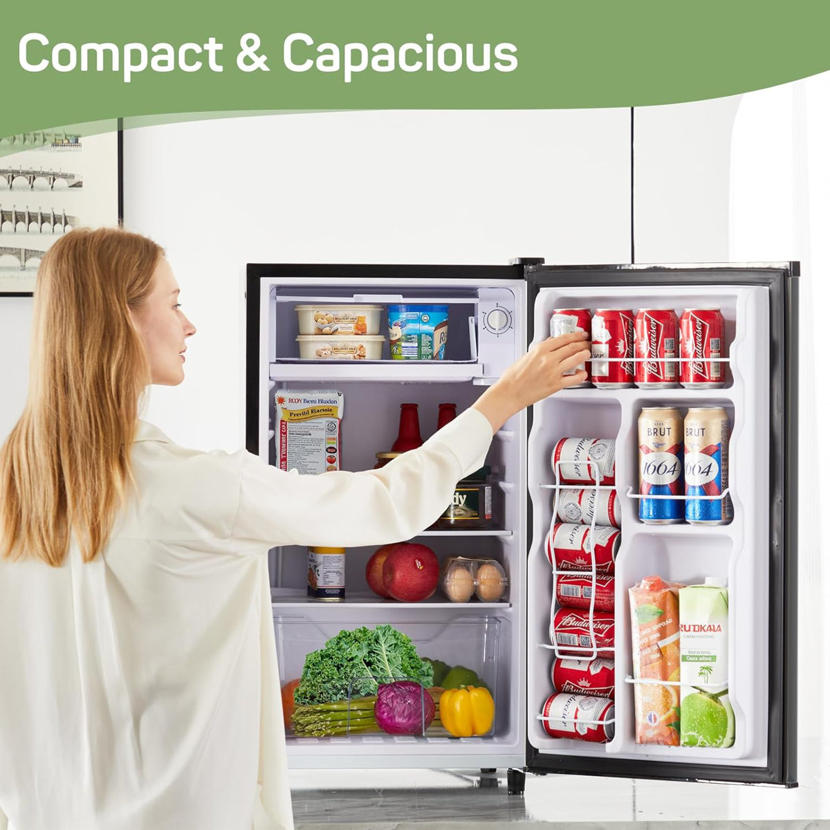 PANDA GENIUS Upgraded Mini Fridge For Bedroom 3.2 Cu.Ft Small ...