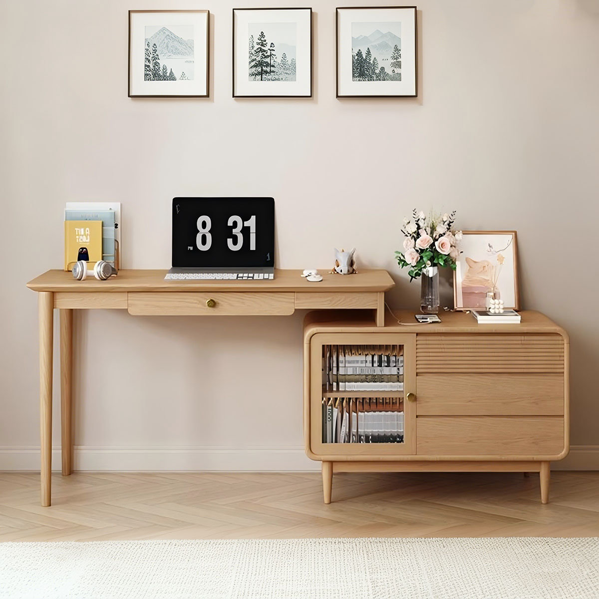 Isla Hopping Simple Modern Rubber Solid Wood Corner Credenza Desk ...