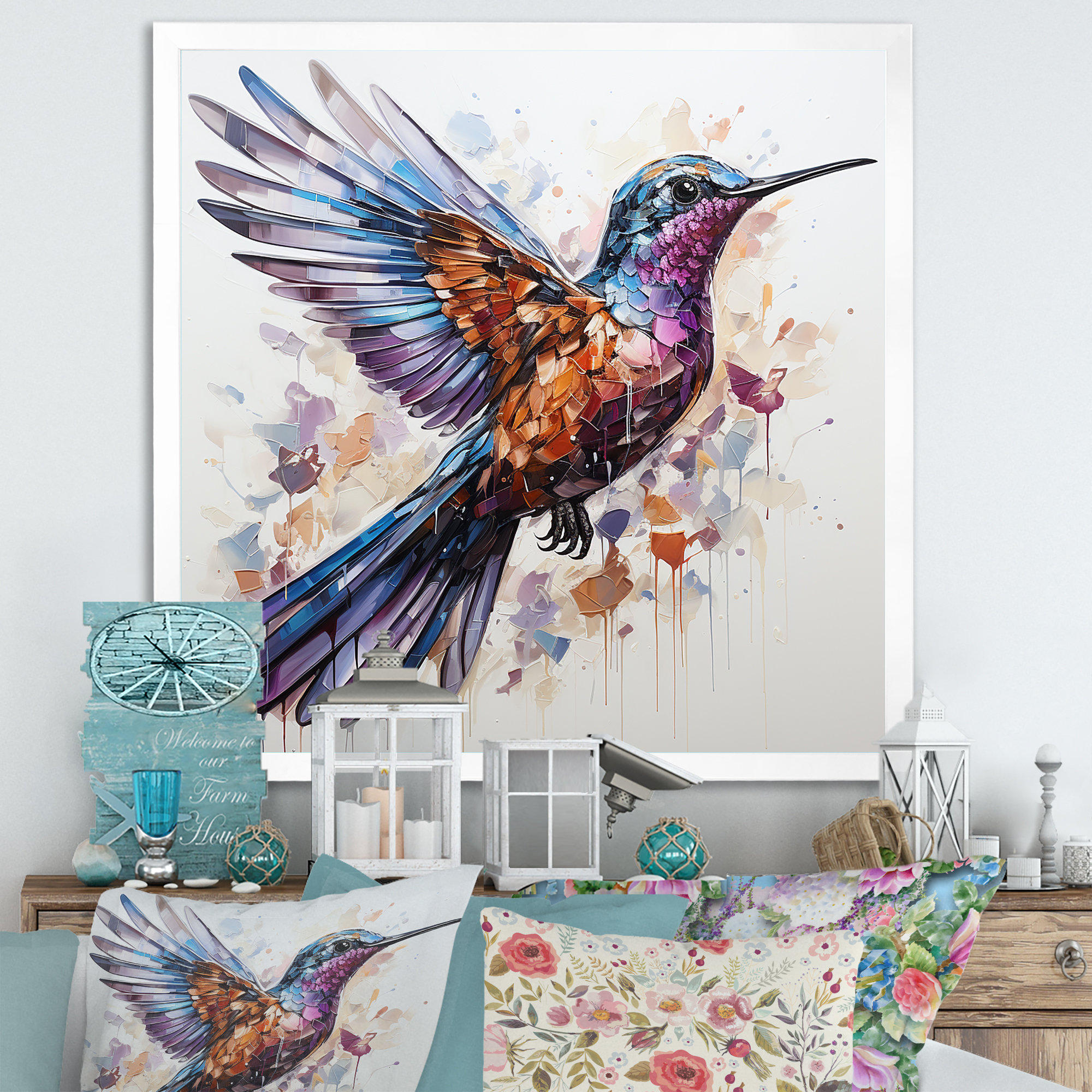 Winston Porter Vol de colibri bleu et brun - Art mural colibri ...