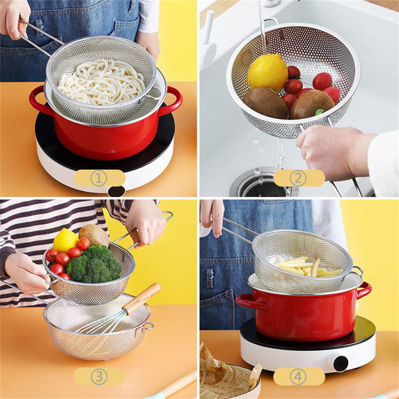 BETOFUL Stainless Steel Basin Colander with Handle Kitchen Strainer ...