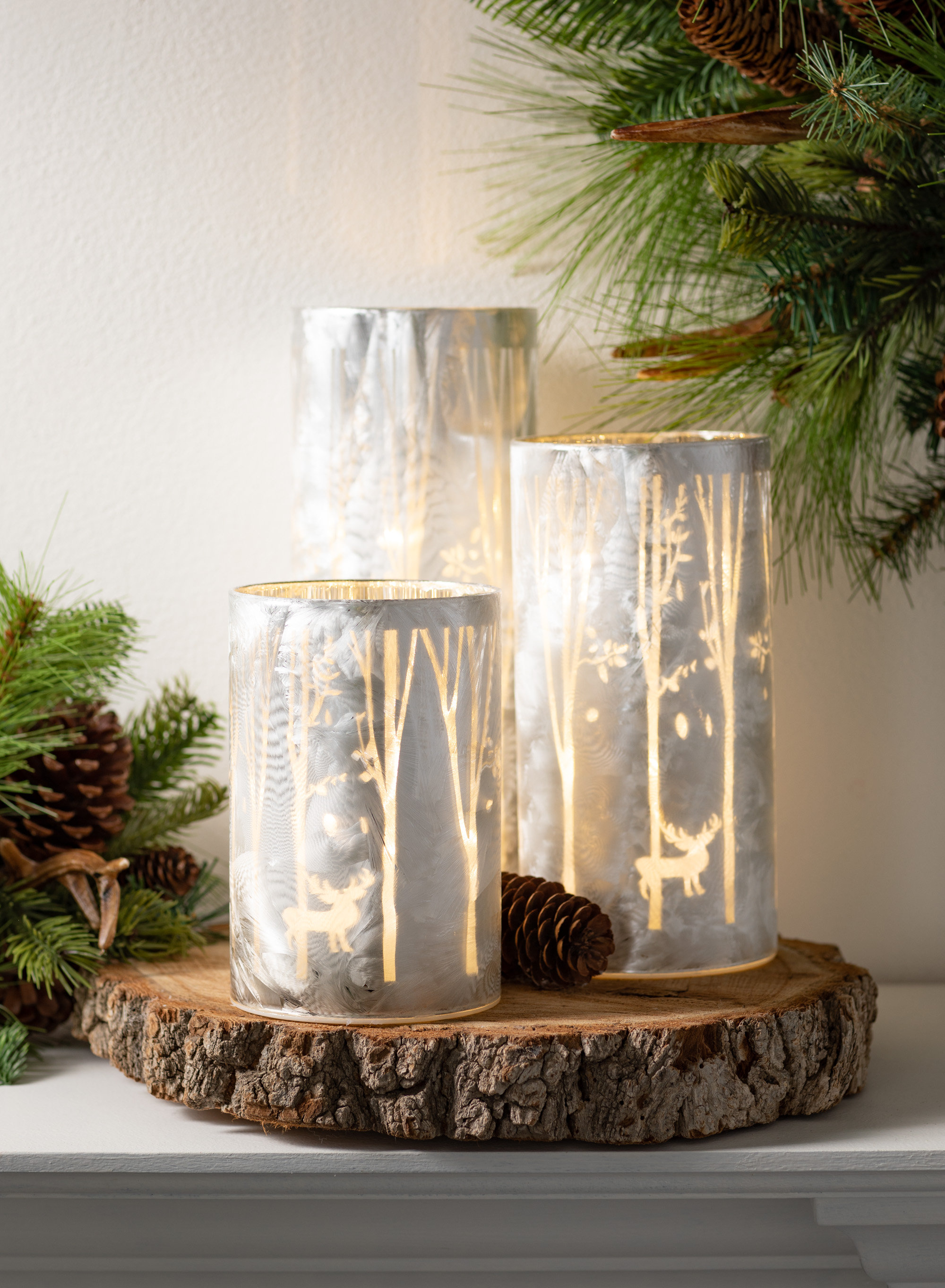 The Twillery Co. Sumiton Winter Scene Glass 3 Piece Battery Lamp Set ...