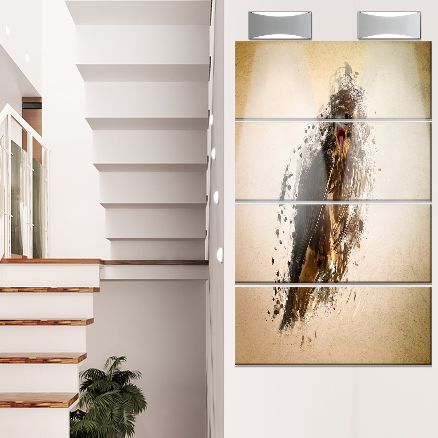 Design Art 'Abstract Falcon in Flight' 4 Piece Graphic Art on Metal Set ...