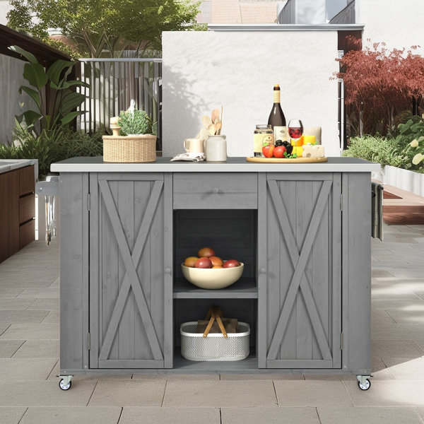 Modern Luxe Furniture Outdoor Kitchen Island With Lockable Wheels | Wayfair