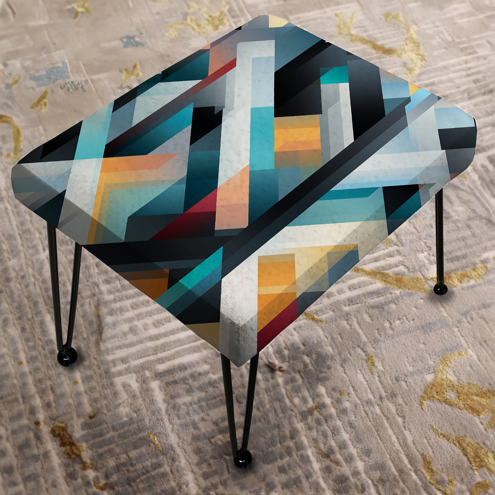 Design Art Monochrome Reflections - Geometric Rectangle Ottoman | Wayfair