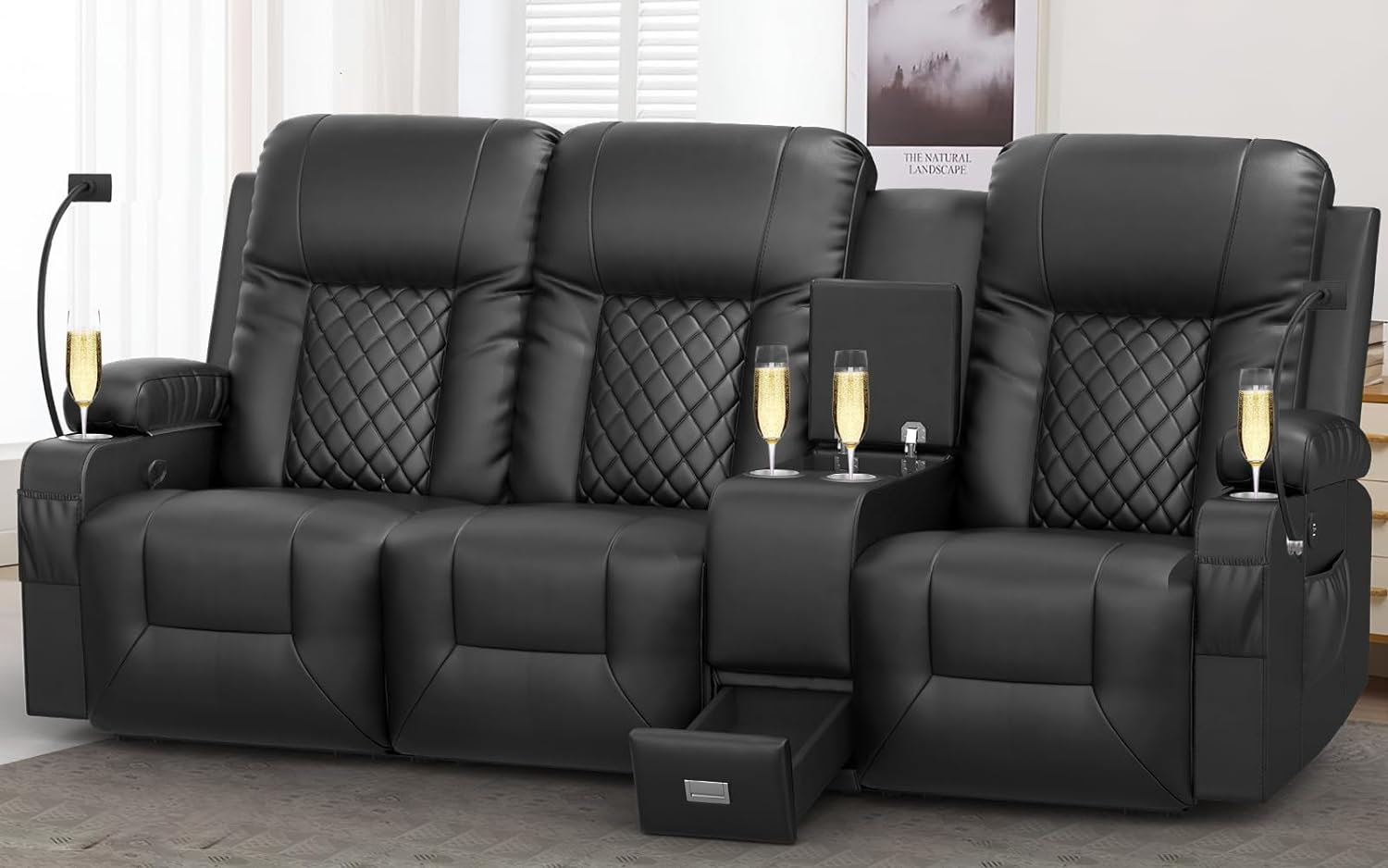 Latitude Run® 3 Seat Recliner Sofa with 4 Cup Holders | Wayfair