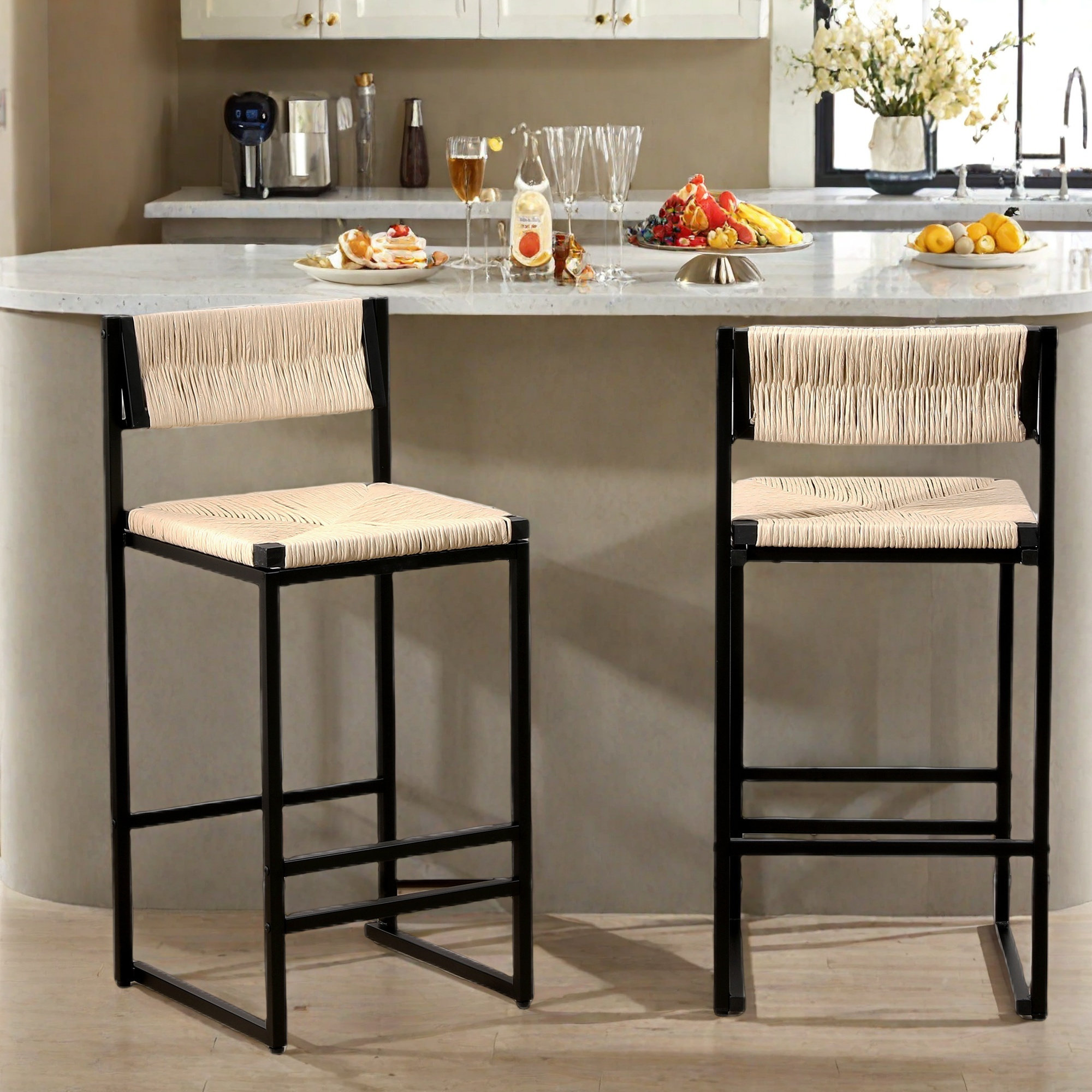 Bay Isle Home™ Bar Stools Set Of 2 Paper Rope Weave Dining Chairs And ...