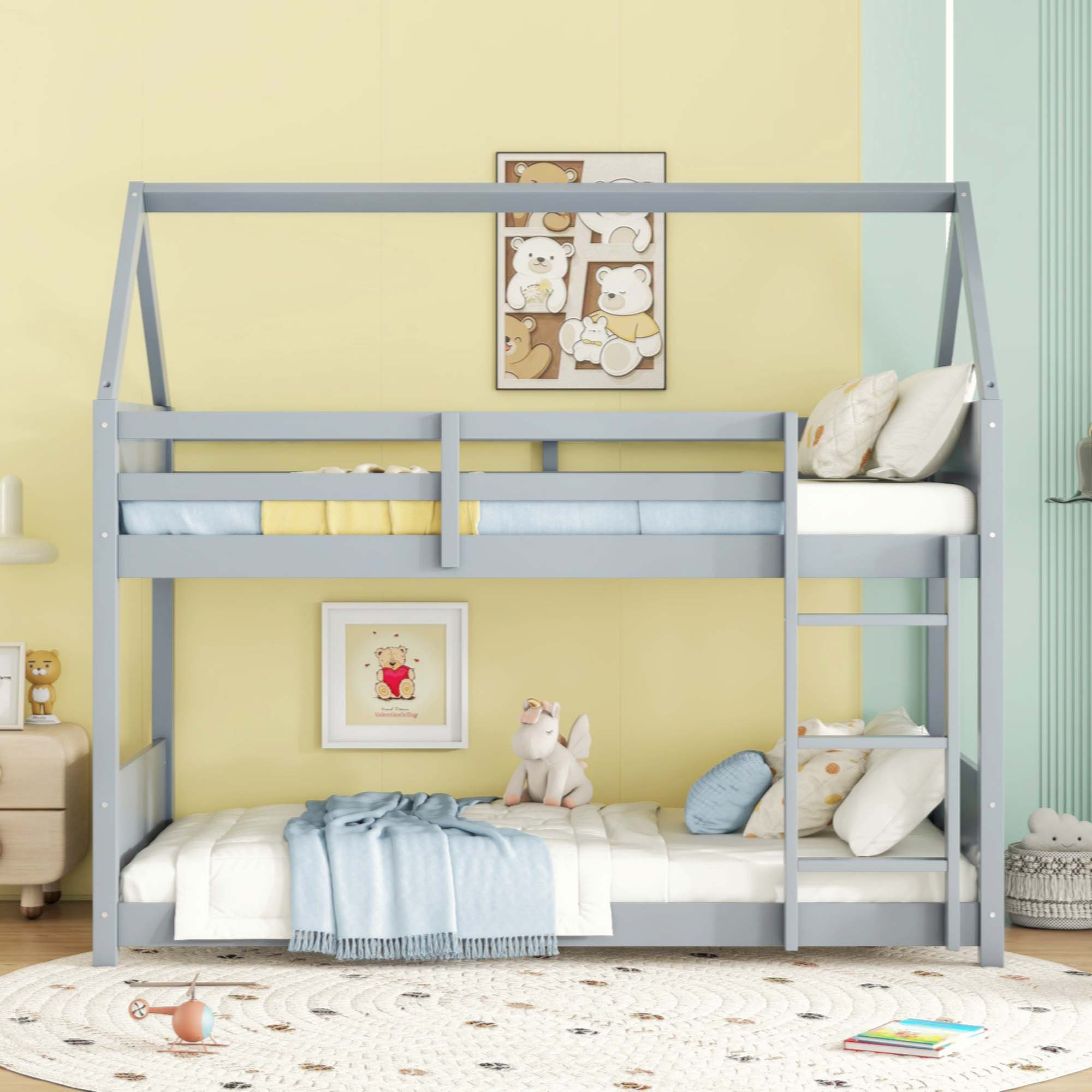 Harper Orchard House Floor Bunk Bed With Headboards, Footboards And ...