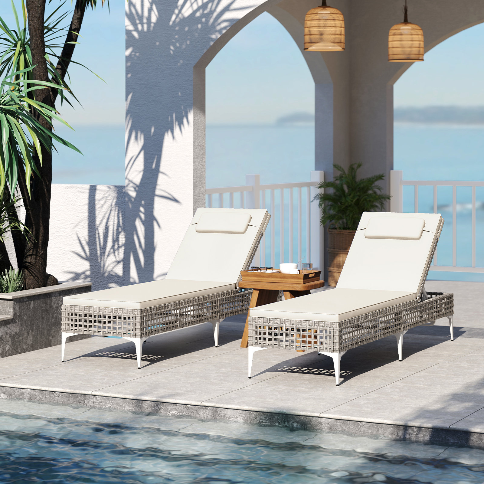 Metro Lane Rattan Sun Lounger 6-Level Adjustable Garden Chaise Lounge ...