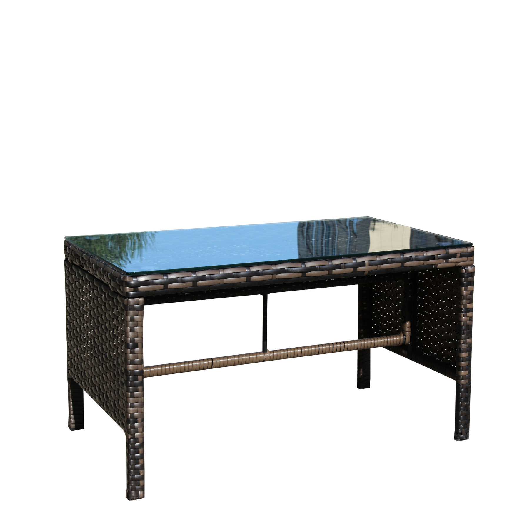 Ebern Designs Outdoor Coffee Table With Tempered Glass - Cushion, Brown ...