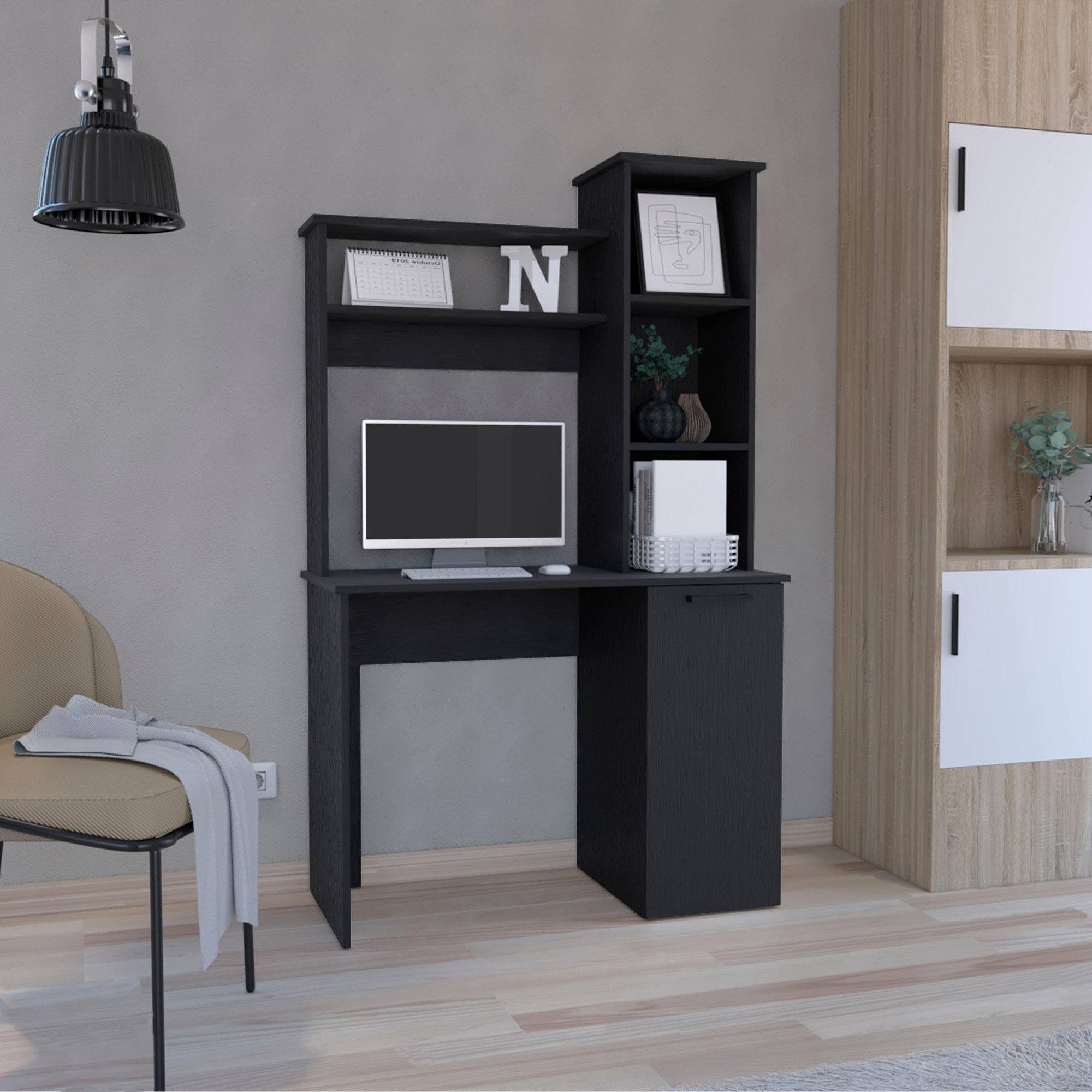 Latitude Run® Carson Computer Desk with Hutch, Single Door Cabinet ...