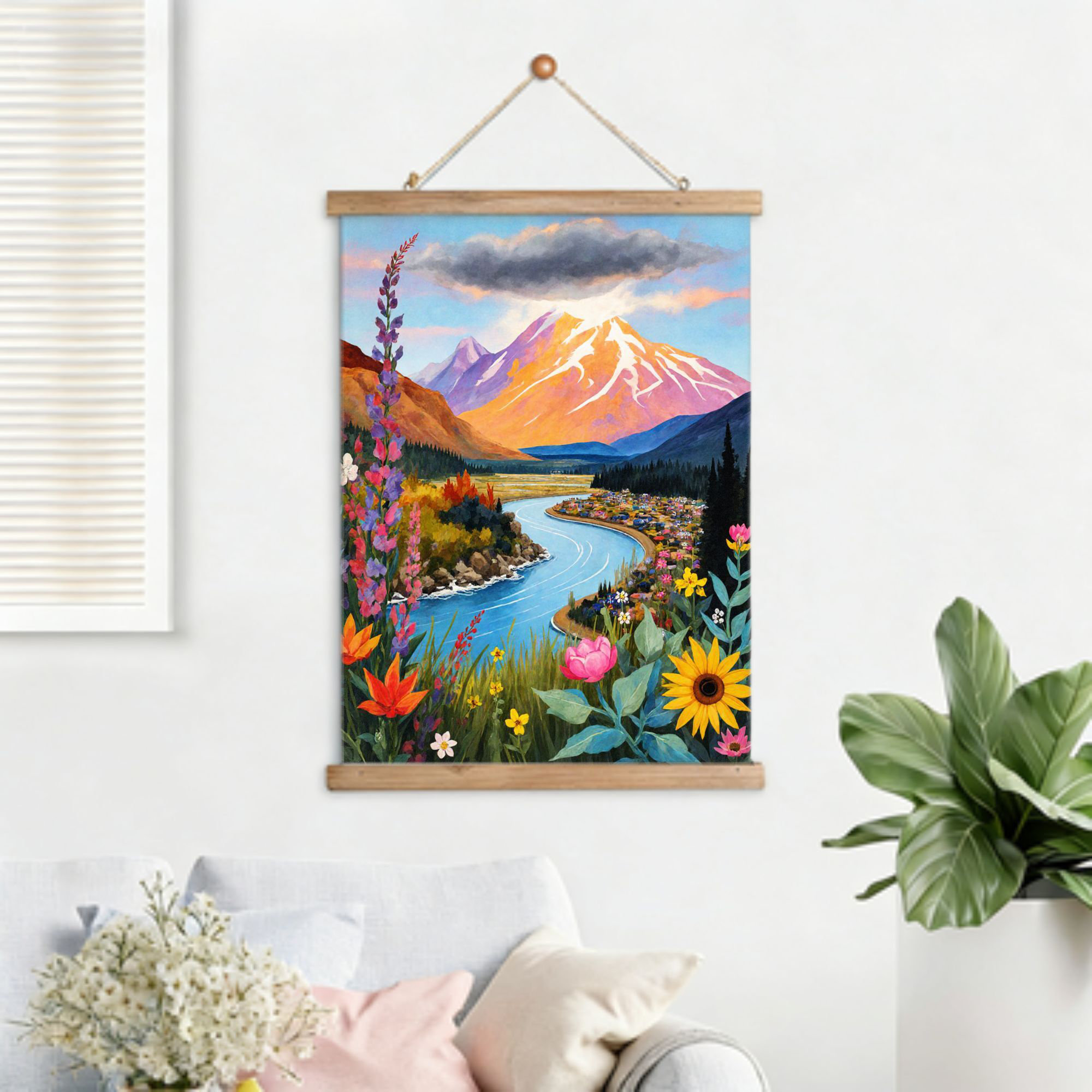 Foundry Select Mountain & River, Hanging Scroll Wall Art, Built-In ...