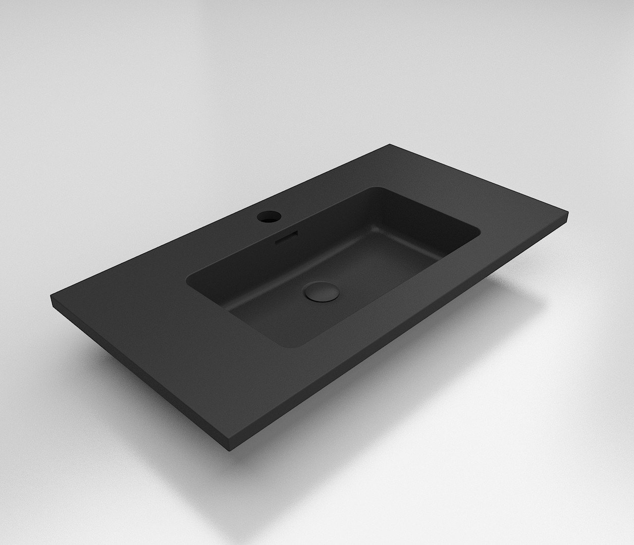 Alma Moore 35.5" Matte Black Polymarble Rectangular integrated Bathroom ...