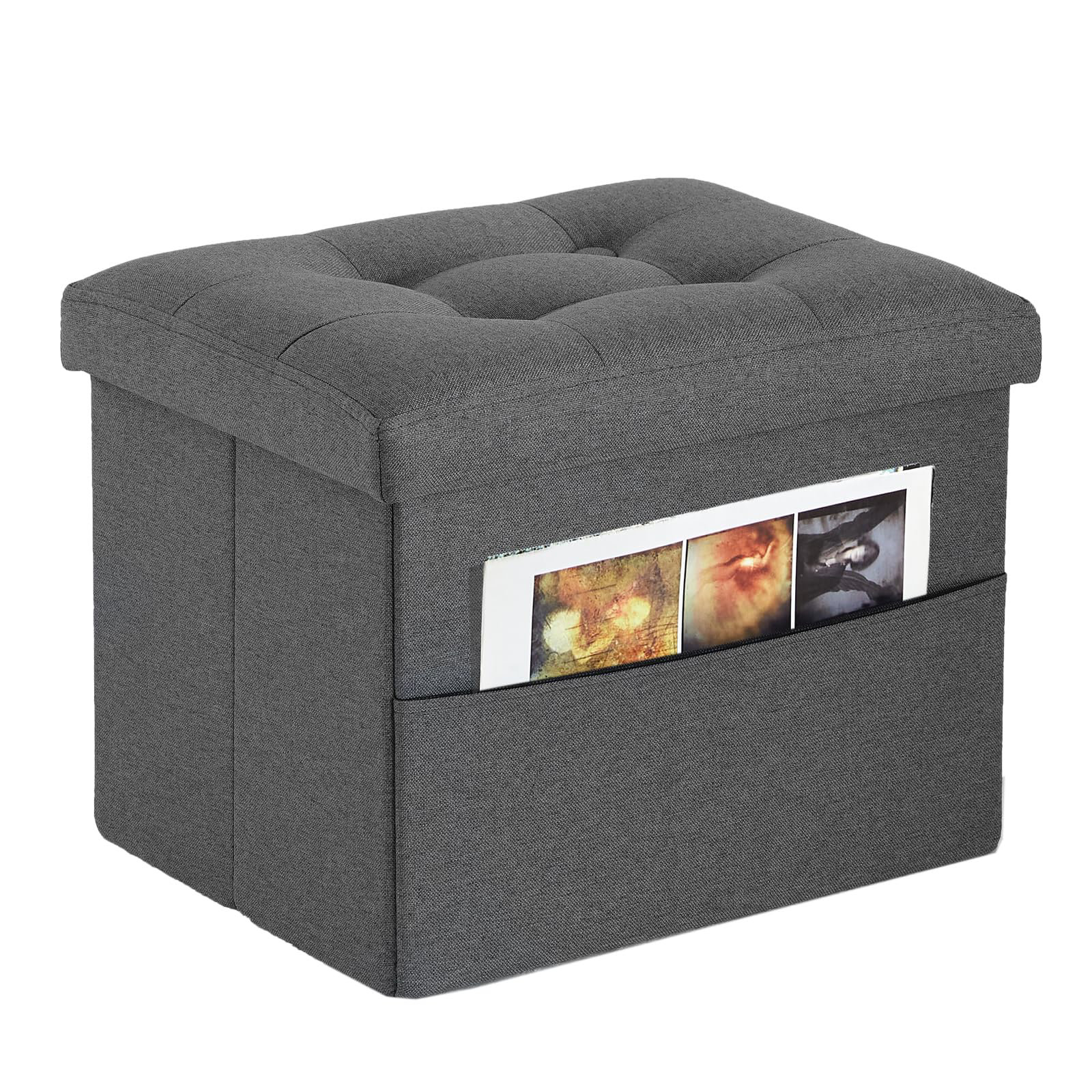 Ebern Designs Ottoman Footstool With Side Pockets, Foldable, With ...