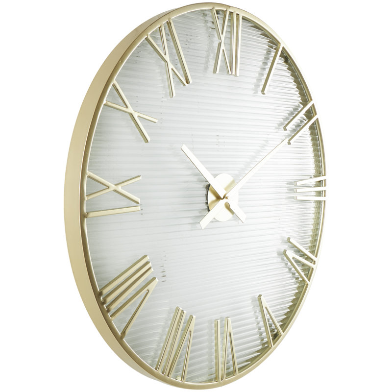 Mercer41 Ozren Metal Decorative Gold Wall Clock with Textured Glass ...