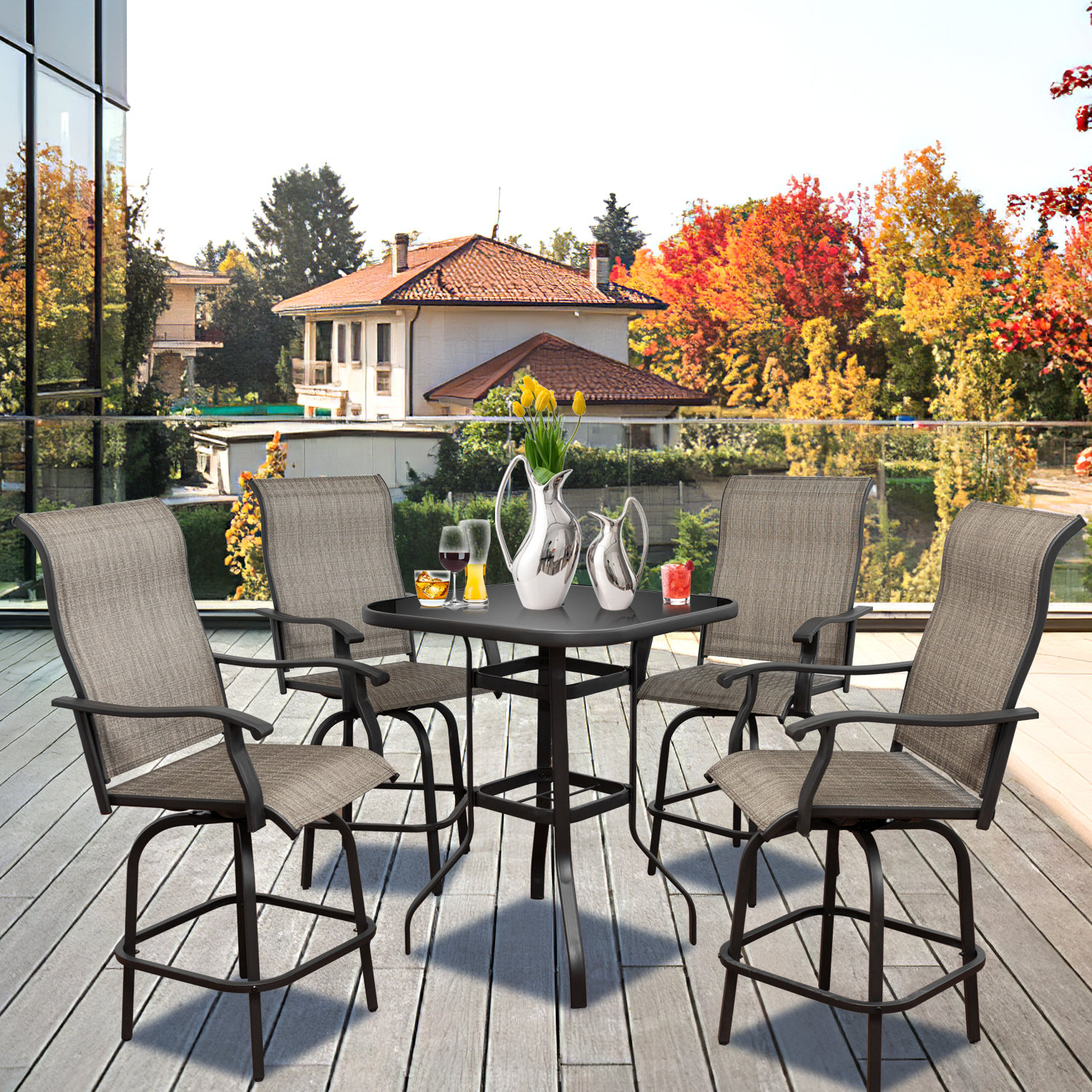 Canora Grey Bayze 5 Piece Bar Height Patio Dining Set, Outdoor Table ...