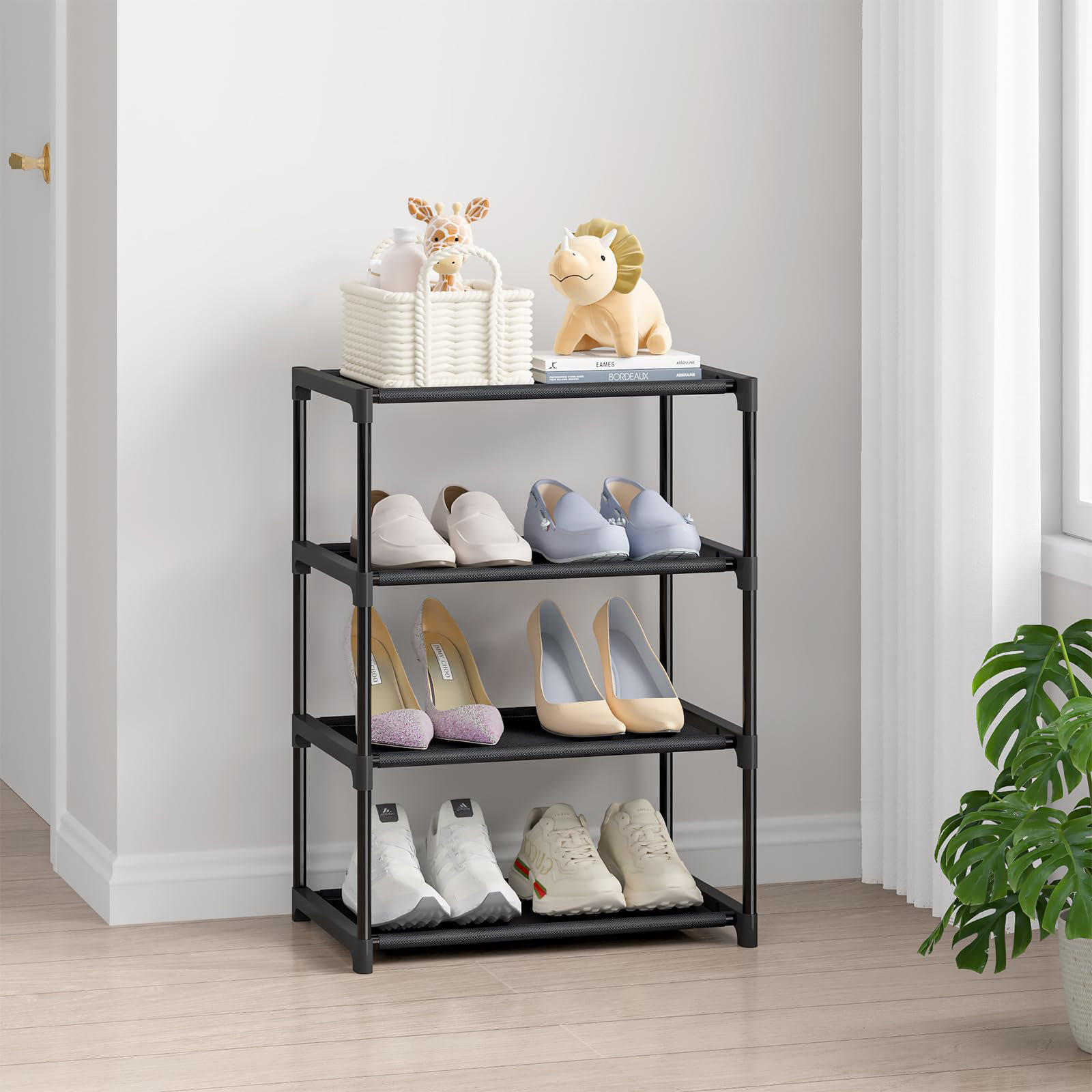 Rebrilliant 4 Tier Small Shoe Rack, Narrow Stackable Kids Toddler Adult ...