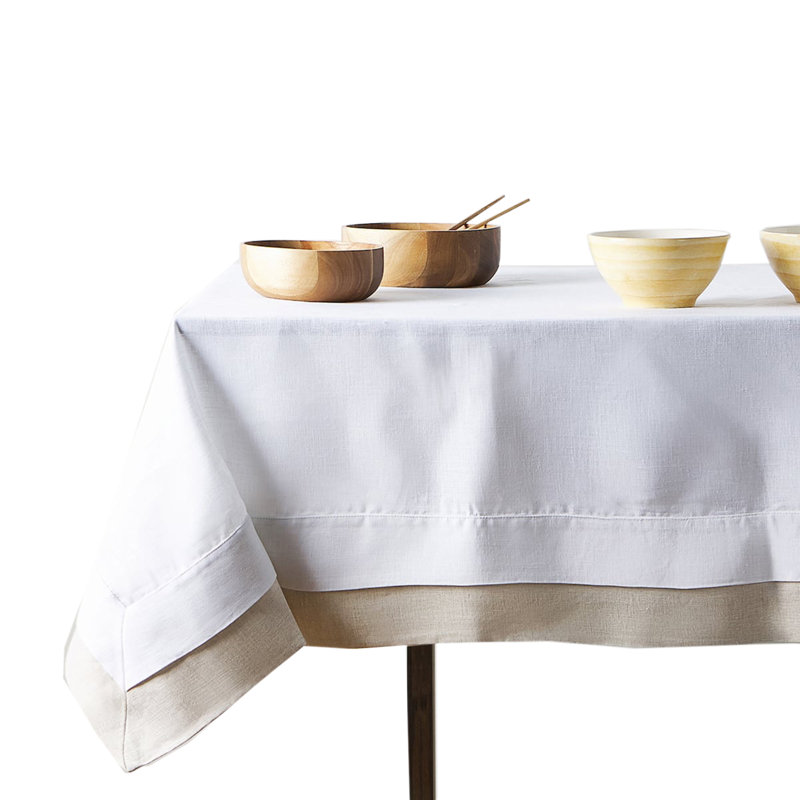 Ivy Bronx Modern Natural Double Bordered White Tablecloth | Wayfair