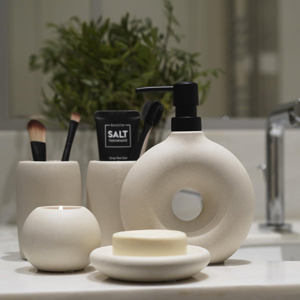 Ivy Bronx Ceramic Bathroom Accessory Set, 5 Pcs - Includes Soap ...