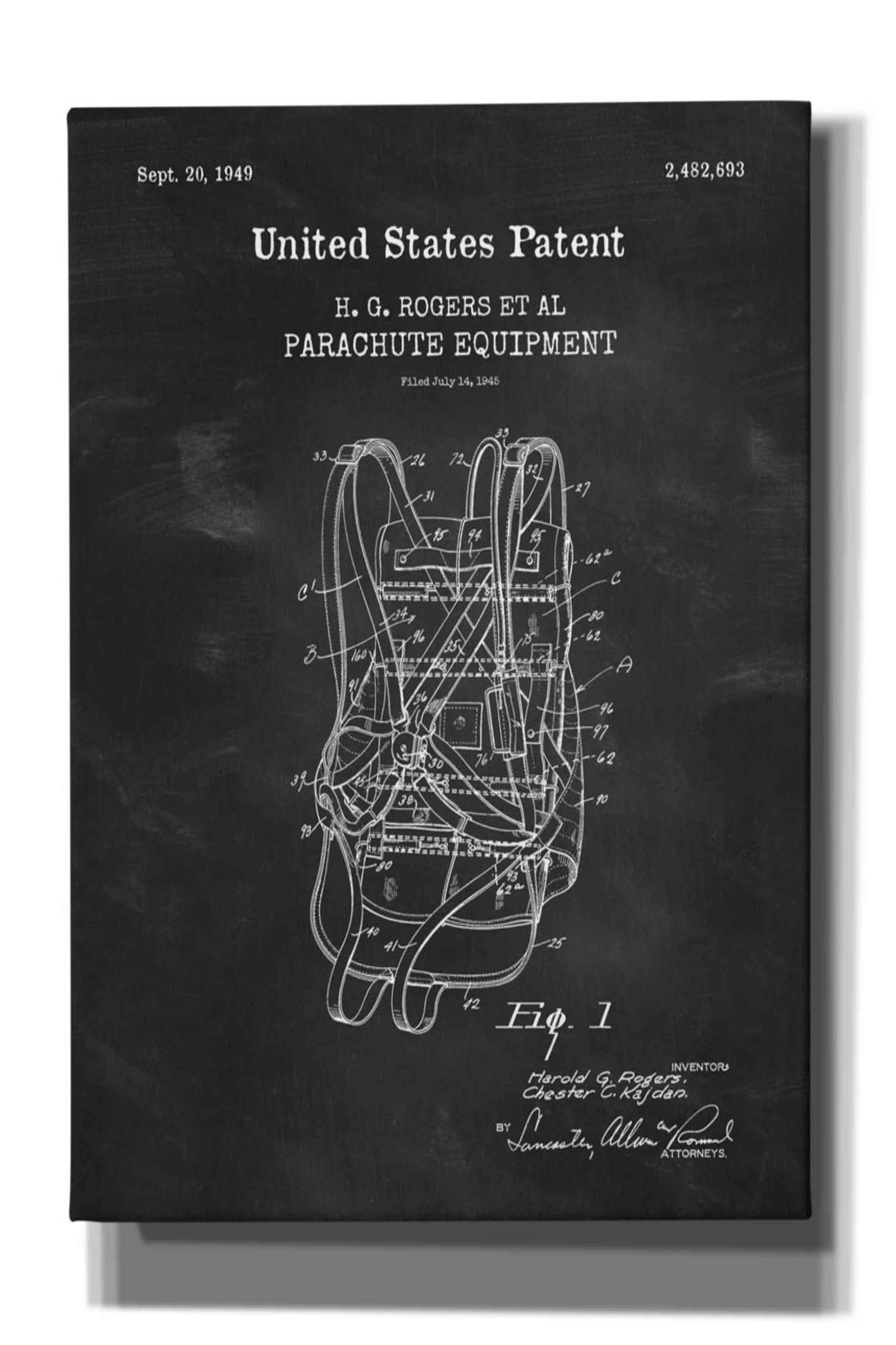 Williston Forge Parachute Blueprint Patent Chalkboard - Wrapped Canvas ...