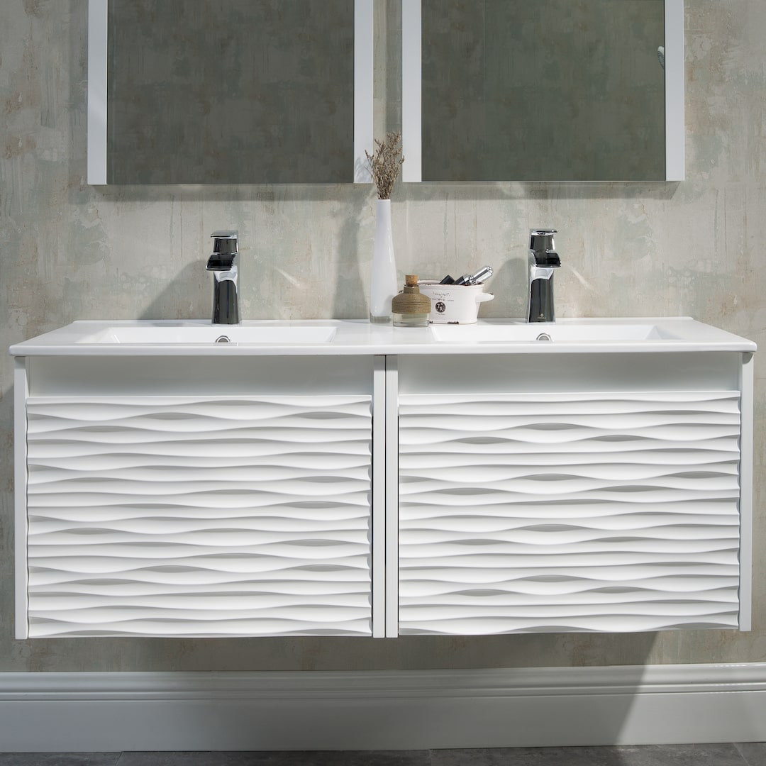 Ivy Bronx 48" Wall Mounted & Floating Double Vanities with Ceramic Sink ...