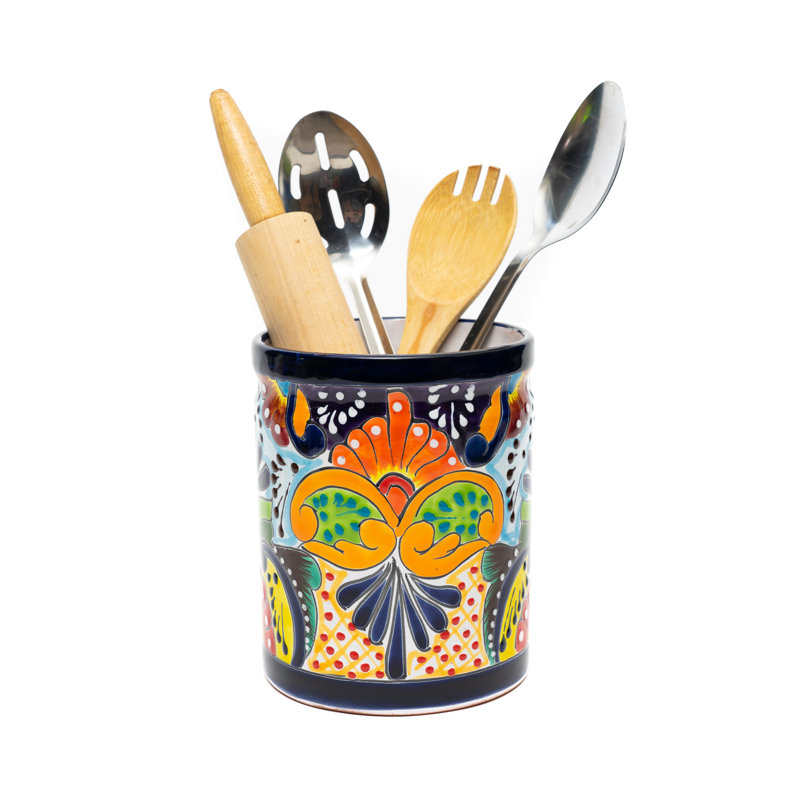Bungalow Rose Handmade Mexican Talavera Countertop Cooking Utensil ...