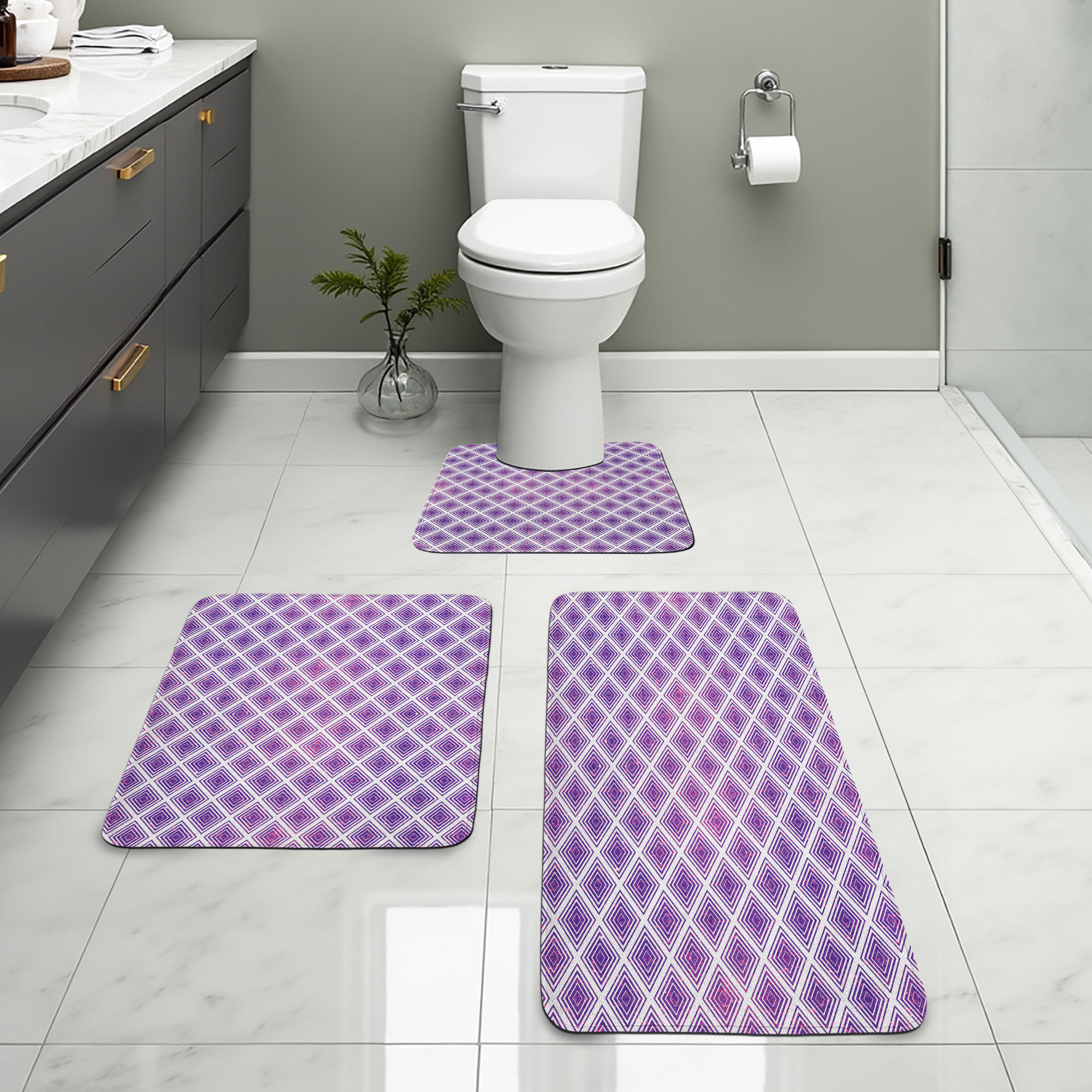 East Urban Home Purple Bathroom Rug Set 3 Pieces U-Shape & Rectangle ...