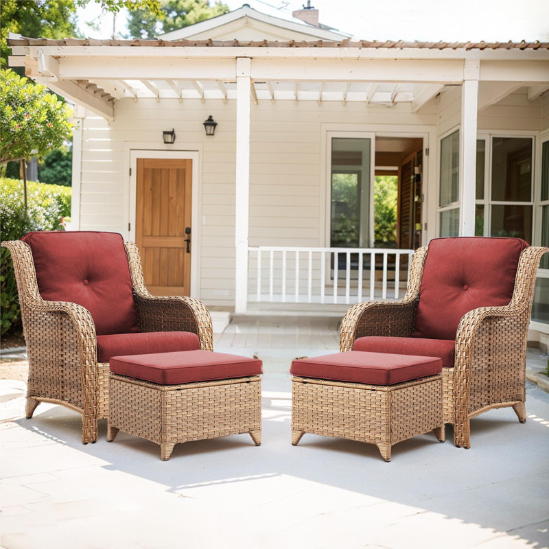 Hummuh Carolina 4-Piece Wicker Outdoor High-Back Patio Chairs Set With ...