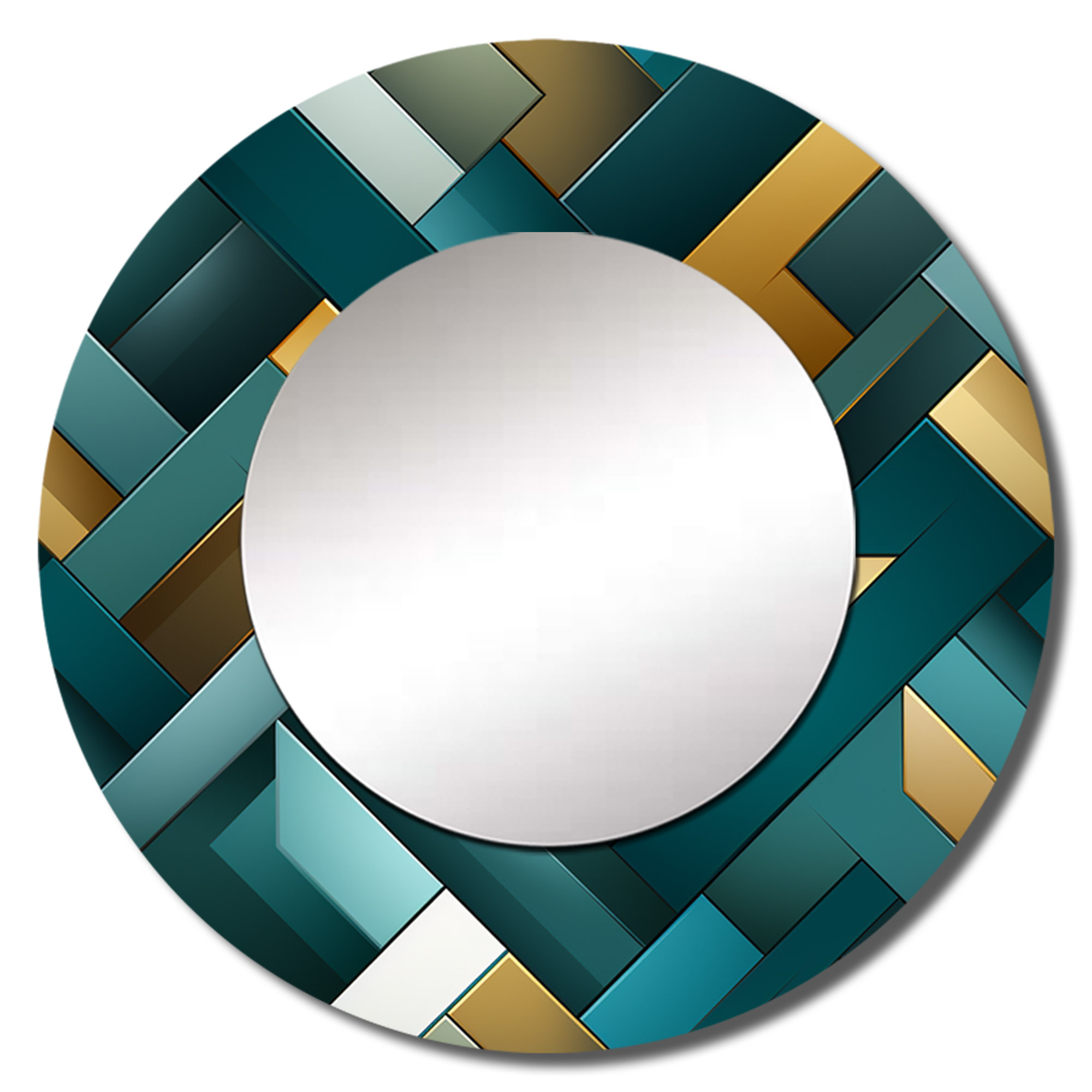 East Urban Home Teal Modern Geometric Tiles - Modern Round Mirror Wall ...