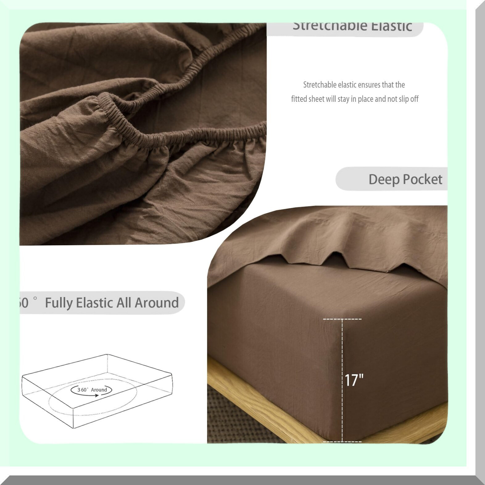 BRBCA Cocoa Brown Linen Comfort Set - 100% Washed Cotton Bedding Sheet ...
