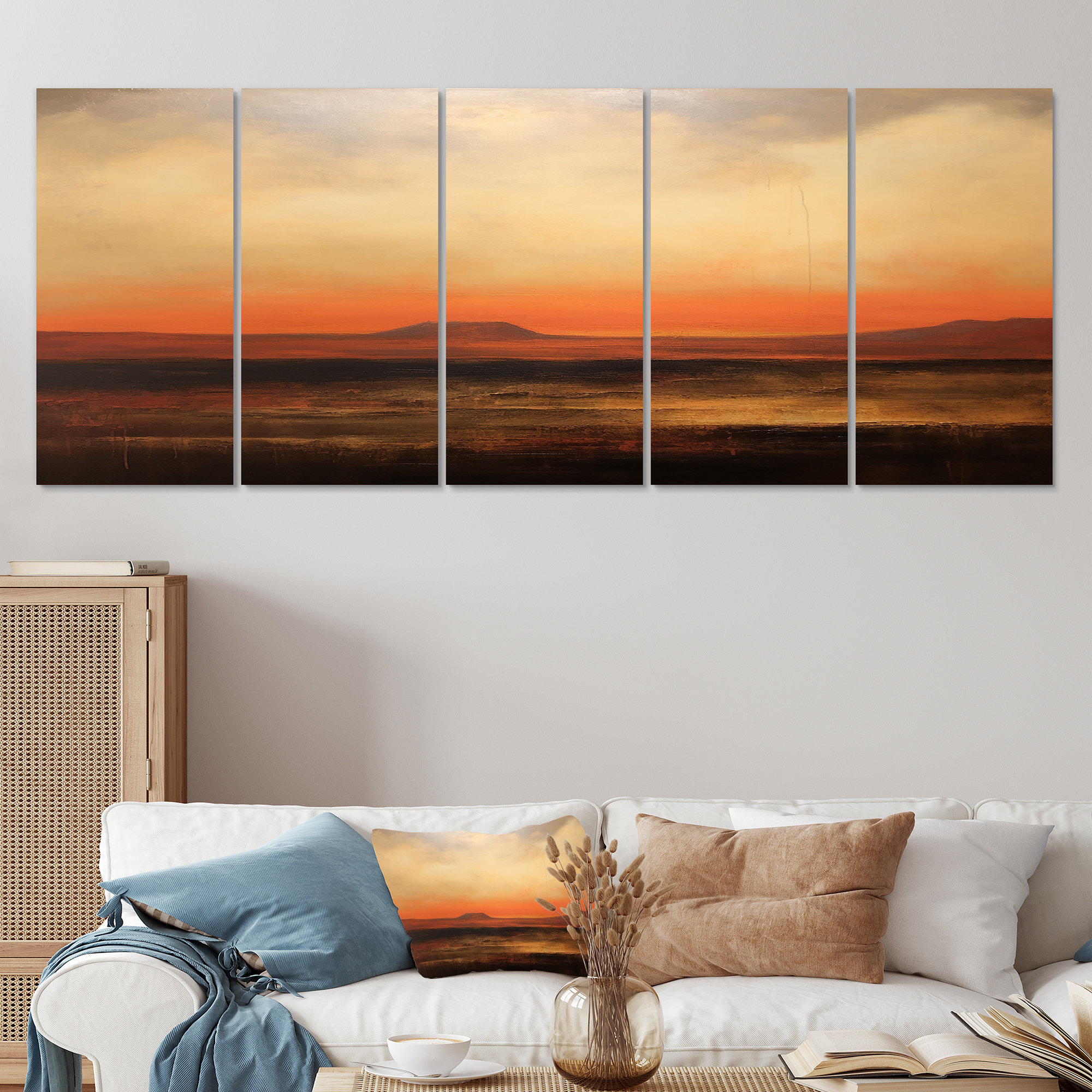 Lark Manor™ Impressionist Orange Sunset Mountains - Abstract Landscape ...