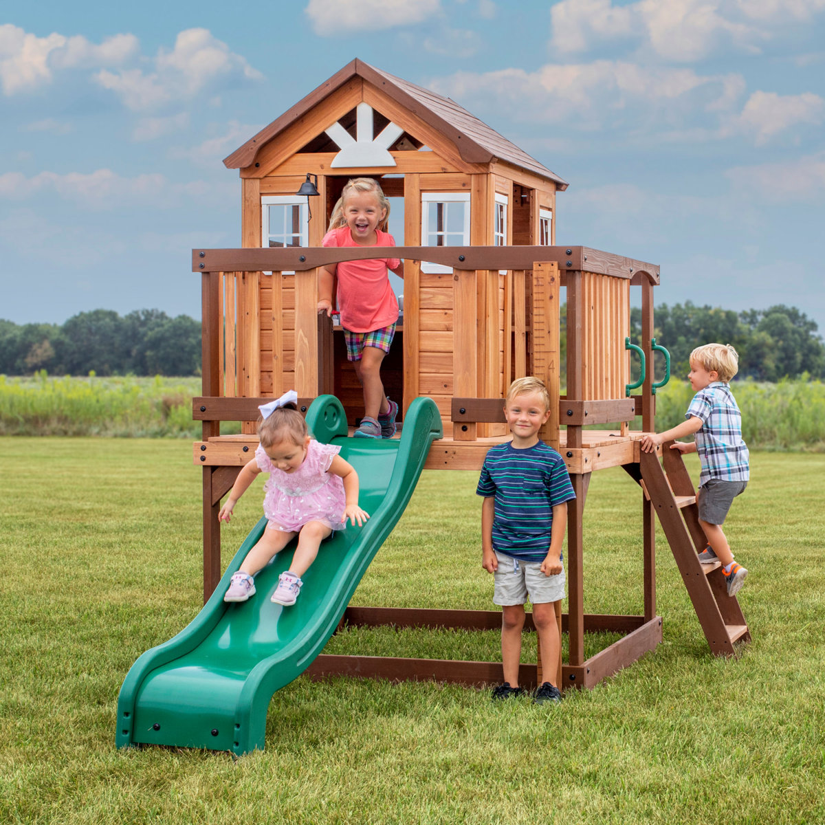 Backyard Discovery Echo Heights Cedar Wooden Elevated Kids Playhouse ...