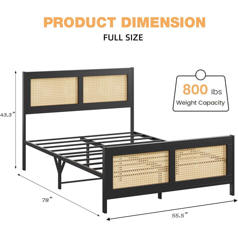 Bay Isle Home™ Full Size Rattan Bed Frame With Headboard | Wayfair