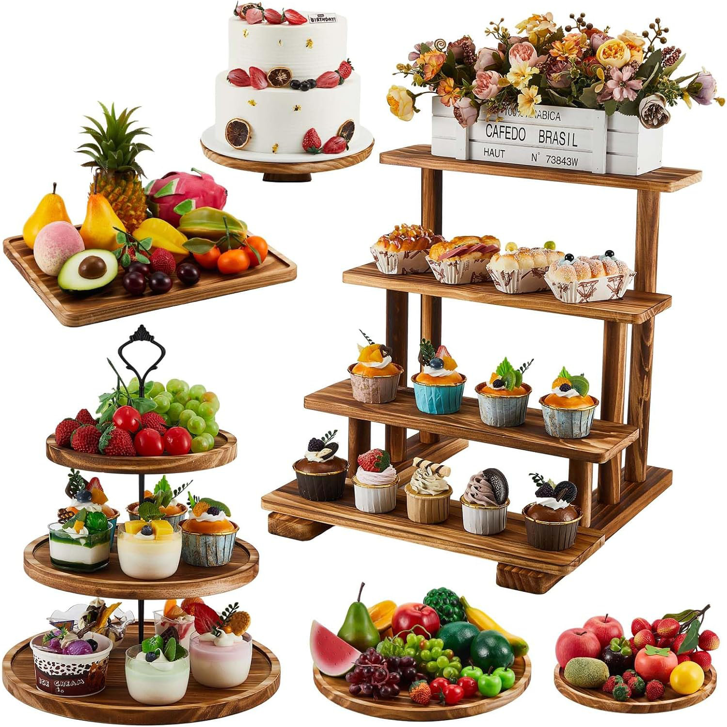 Loon Peak® Set Of 6 Wood Dessert Tower Dessert Trays Desert Stands ...