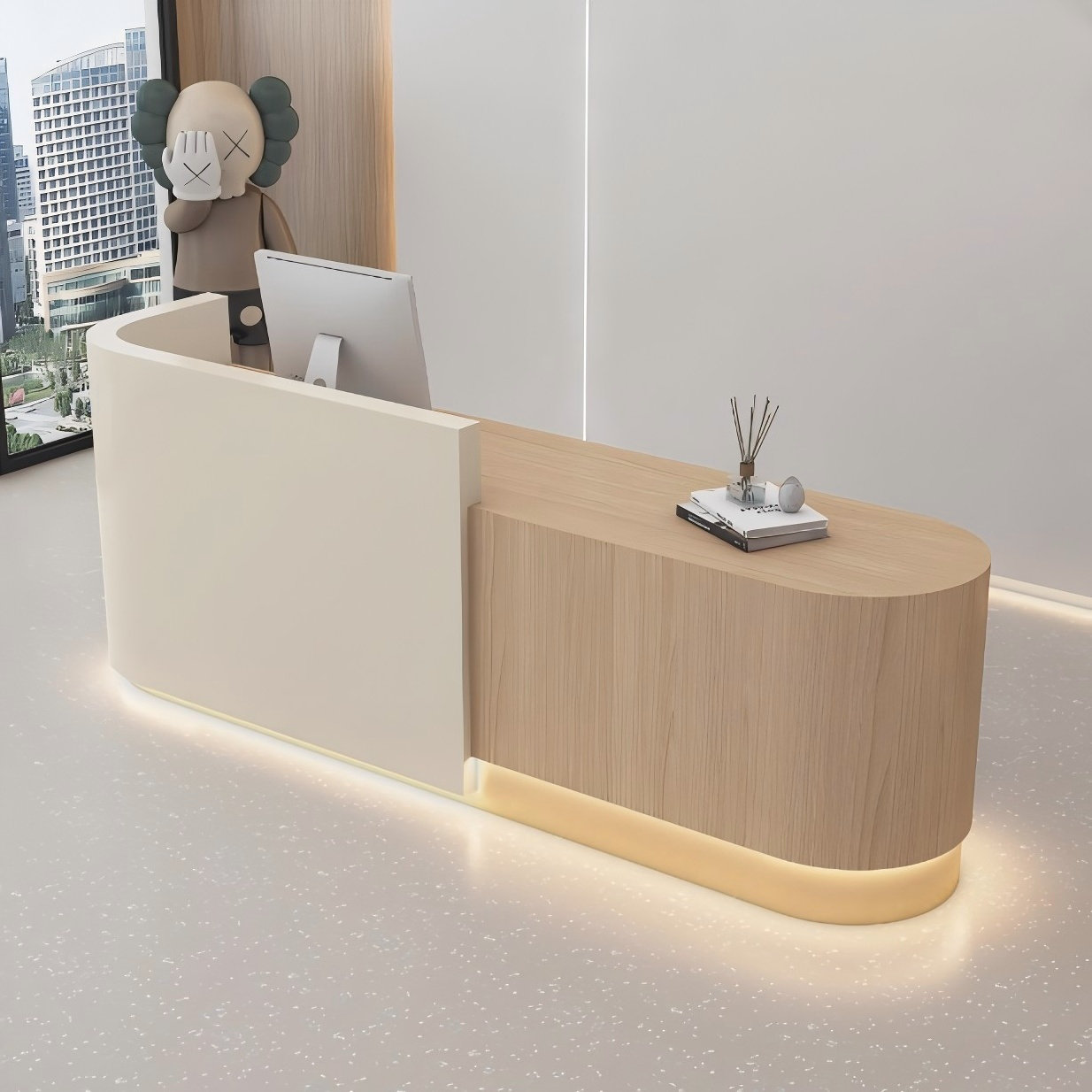 SINNOG A minimalist modern arched reception desk in off - white and ...