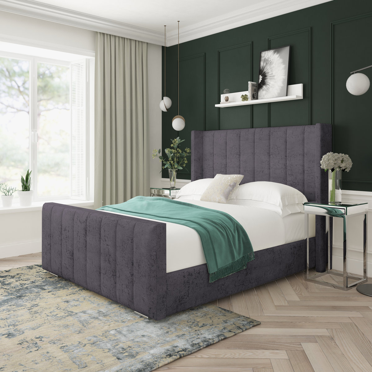 Lark Manor Empire Wing Marble Bed Frame With Floorstanding Headboard ...