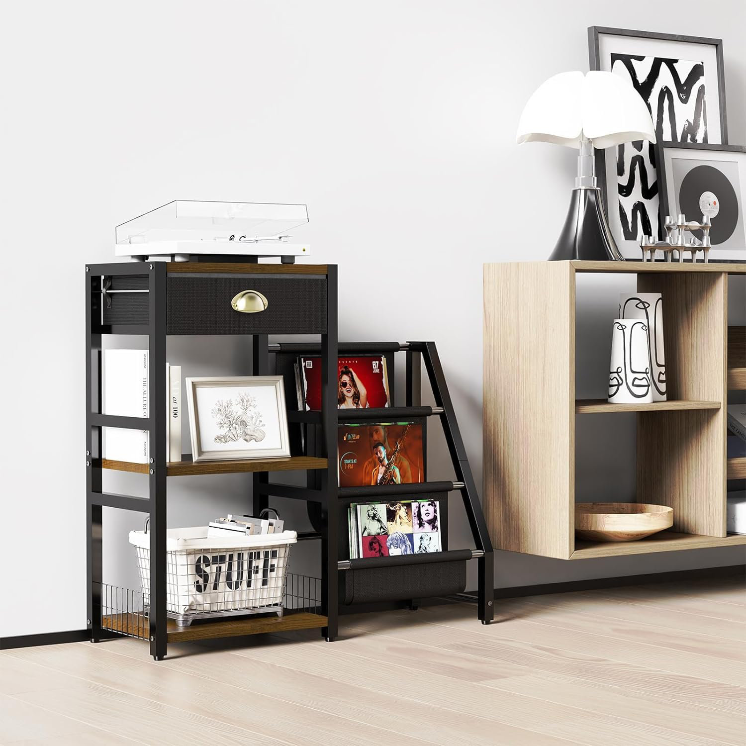 17 Stories 3-Tier Record Player Stand With Vinyl Storage, Turntable ...