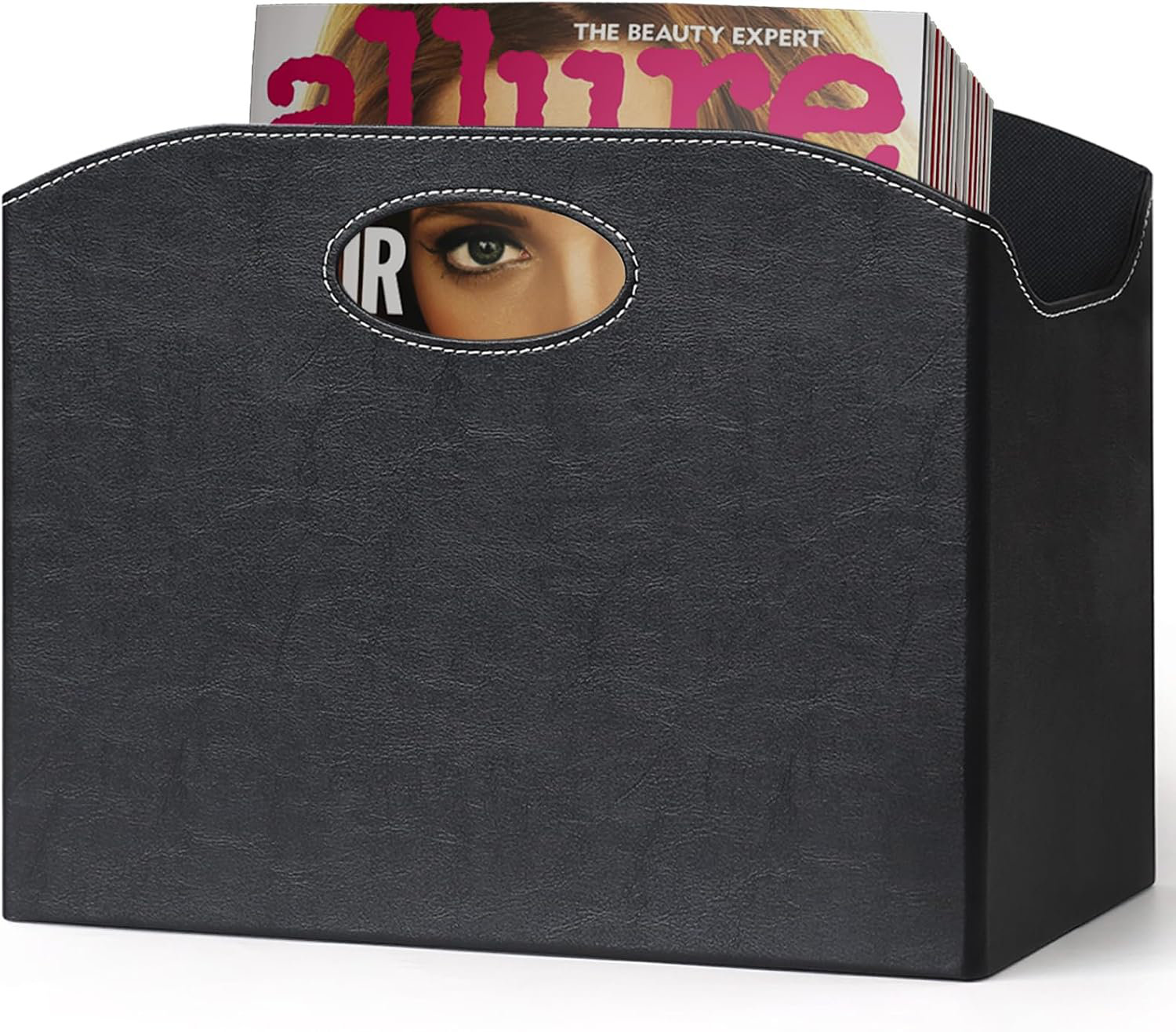 Hokku Designs Foldable Magazine Rack Floor PU Leather,A-Black Magazine ...