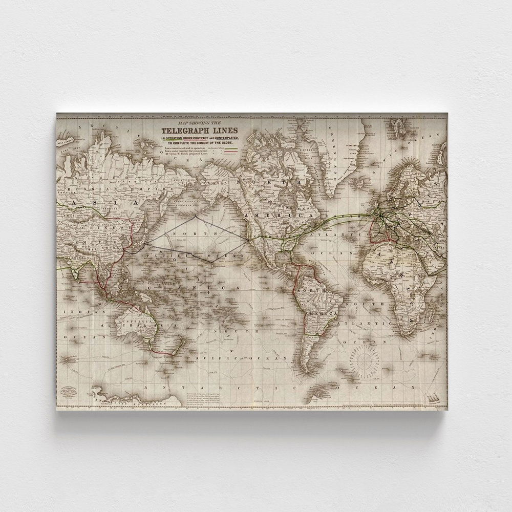 WeFrameArt World Telegraph Lines Map, Antique Telegraph Print, World ...