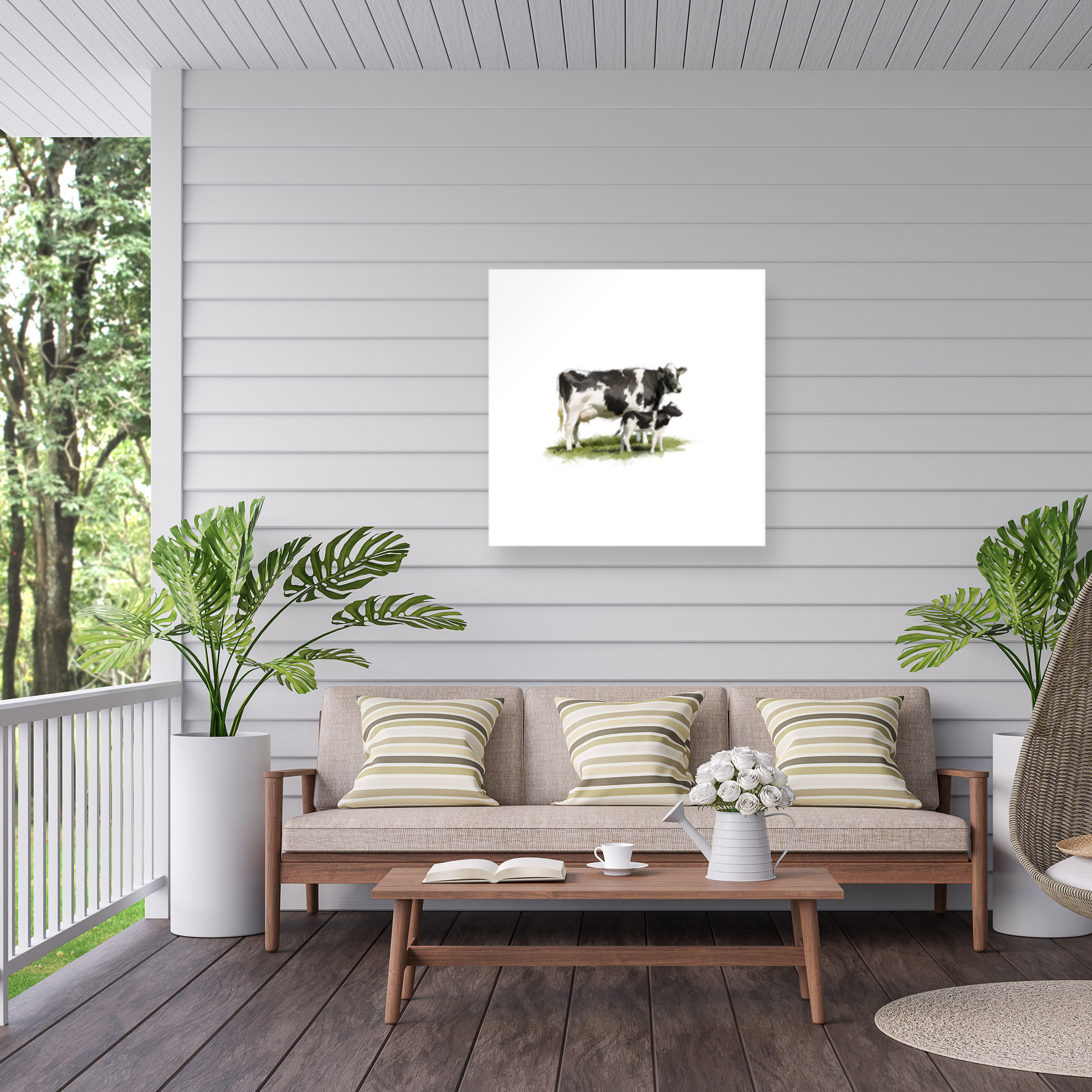 August Grove® The Macneil Studio 'Cow With Calf' Outdoor Canvas | Wayfair