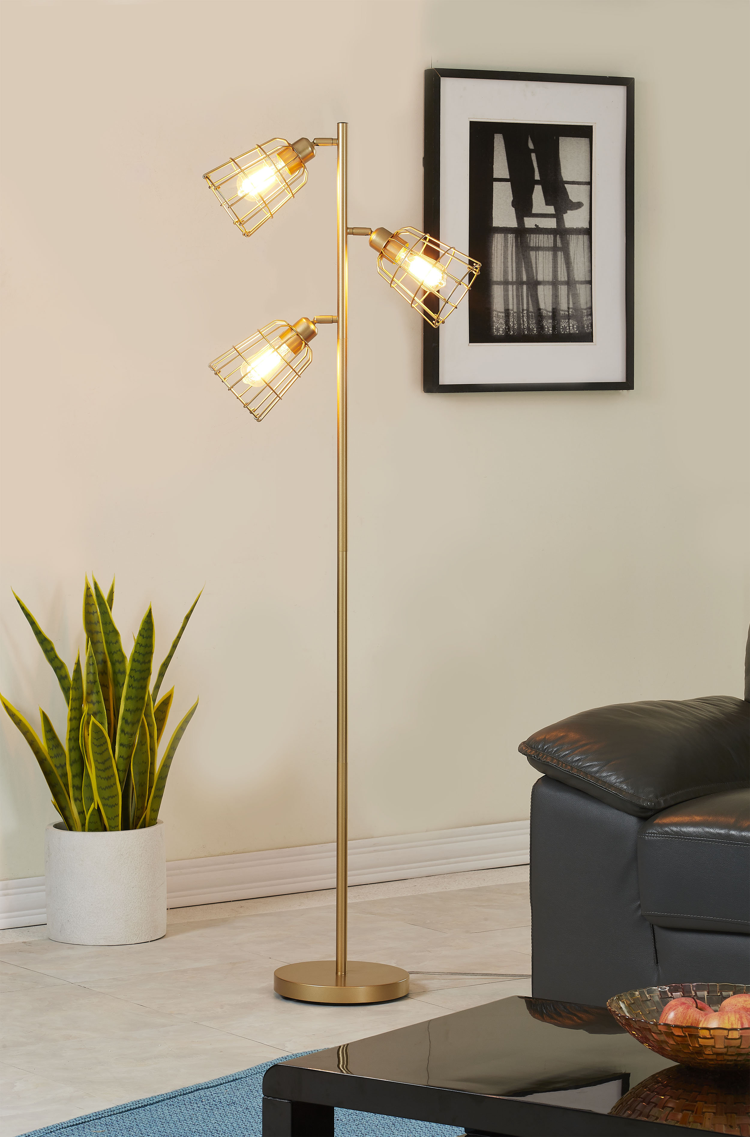 WOXXX 65" Industrial Tree Floor Lamp with 3 Cage Farmhouse Tall ...