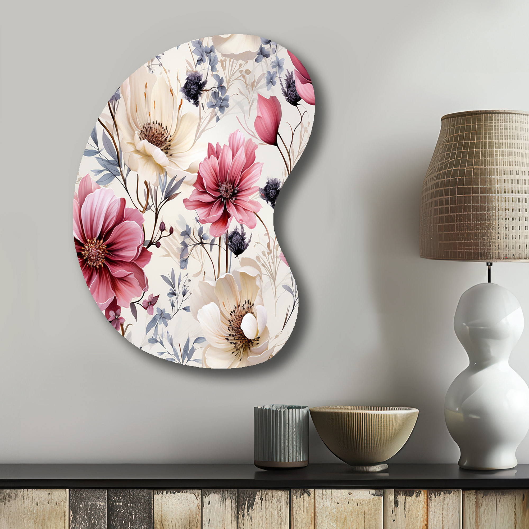 Design Art Pink And Beige Wildflower Paradise - Floral Boom Shape ...