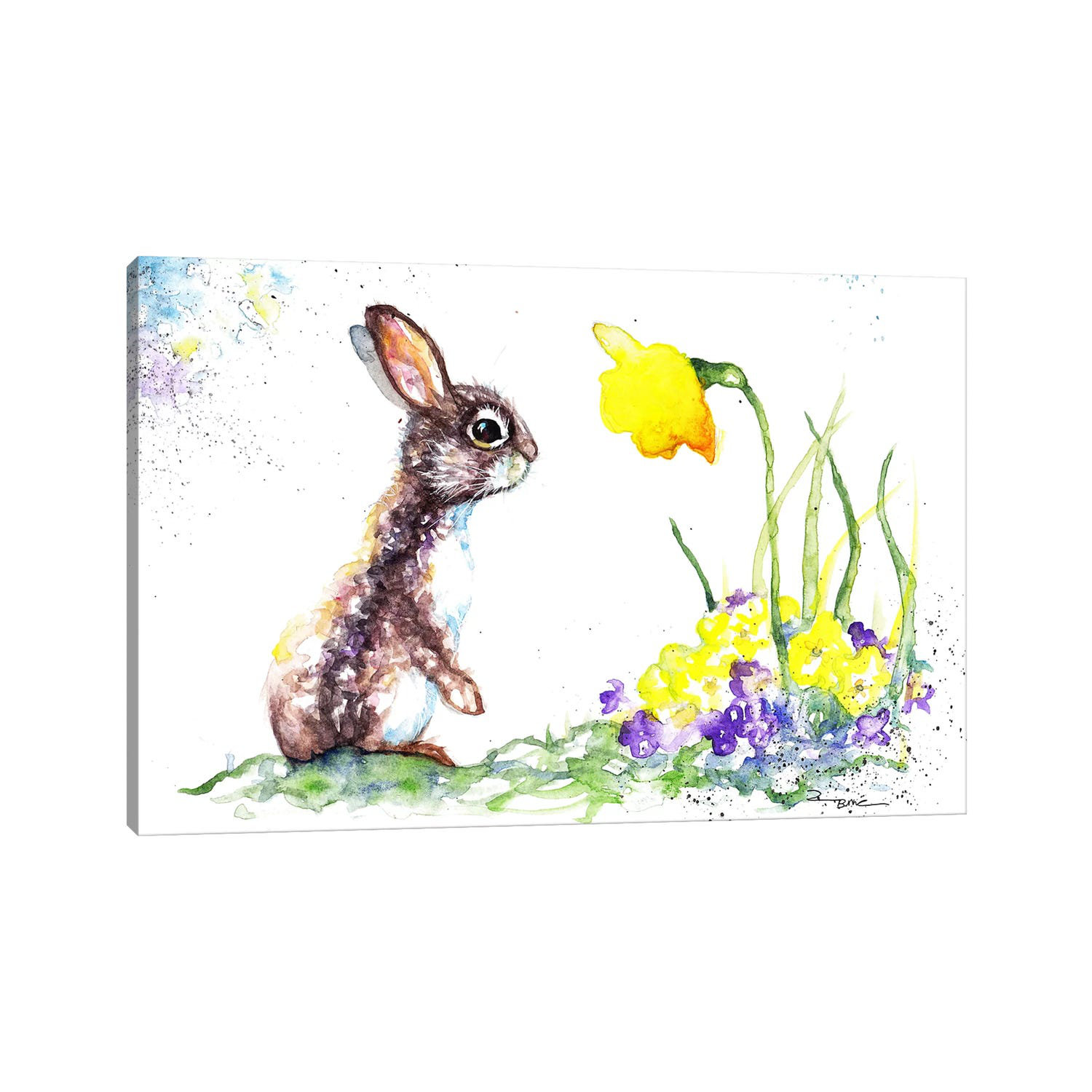 East Urban Home Rabbit and Spring Flowers by BebesArts - Wrapped Canvas ...