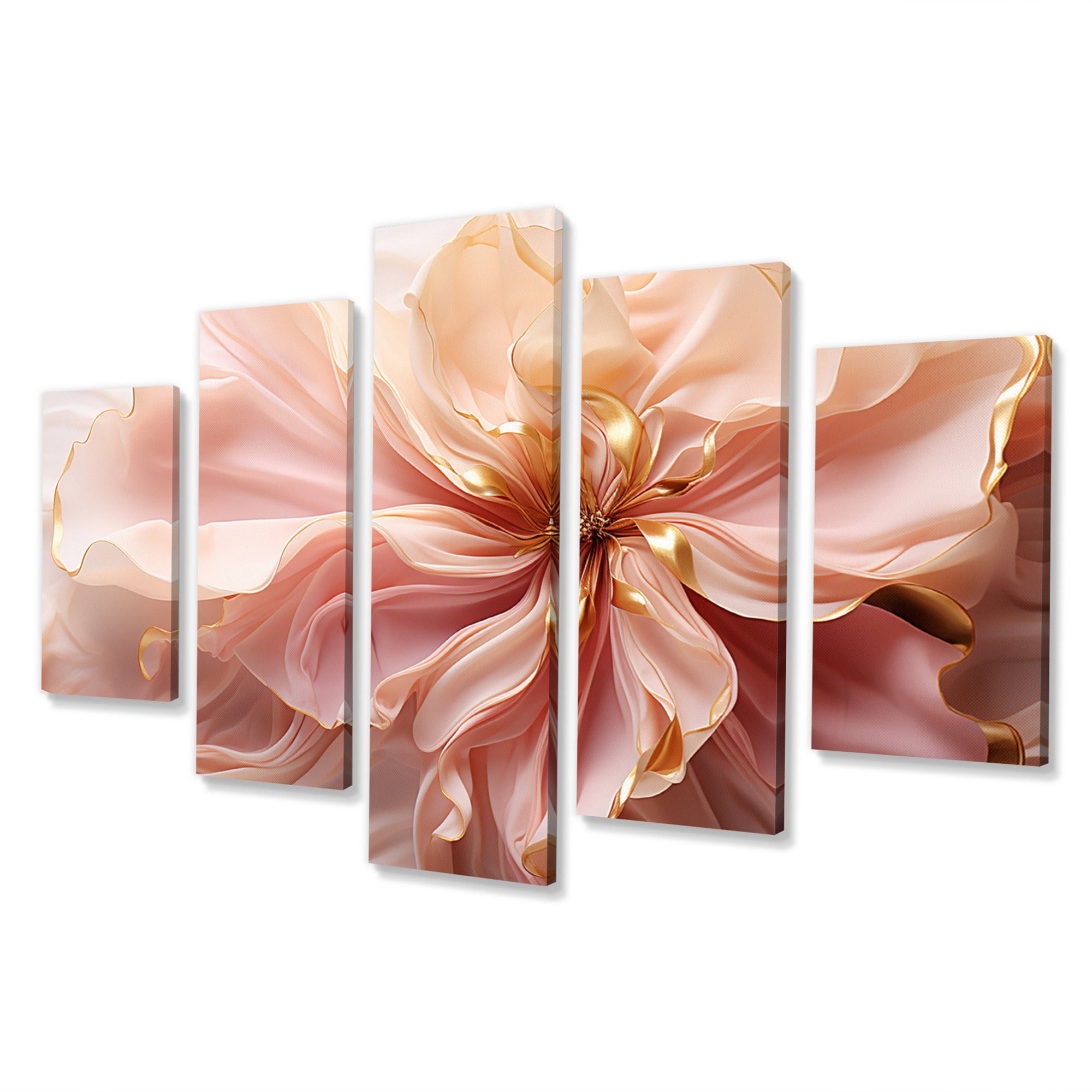 Mercer41 Liquid Flower Art Tender Light Pink - Abstract Shapes Canvas Print - 5 Panels | Wayfair