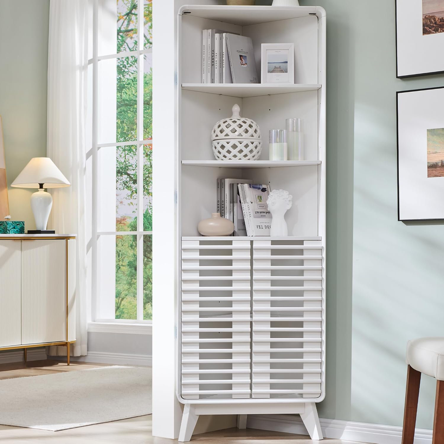 Corrigan Studio 68" Tall Mid-Century Bathroom Cabinet w/Semi-Open Cubby ...