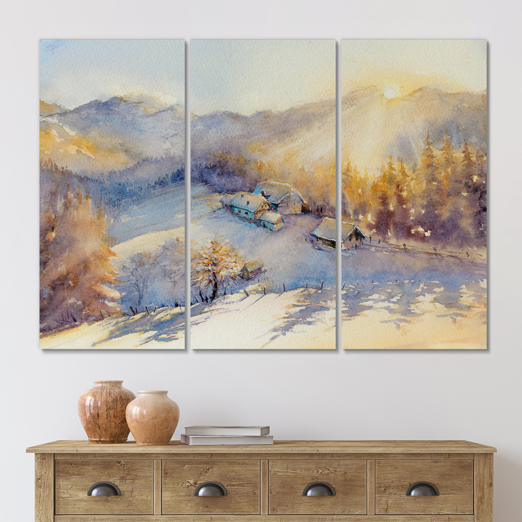 East Urban Home «Winter Mountain Landscape and Farm With Snow - Country ...