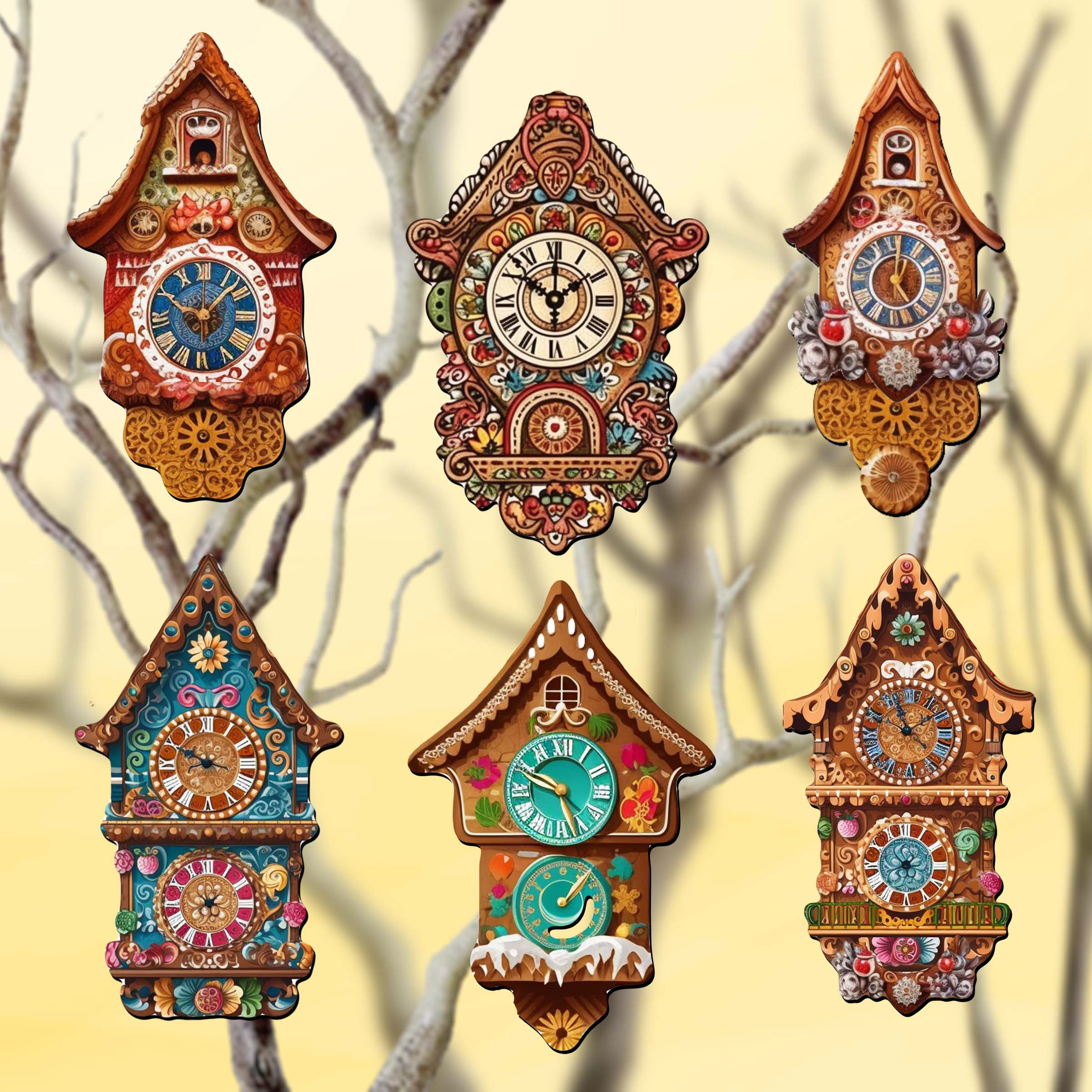 Designocracy 6 Piece Miniature clock Decorative Wooden Clip-on ...