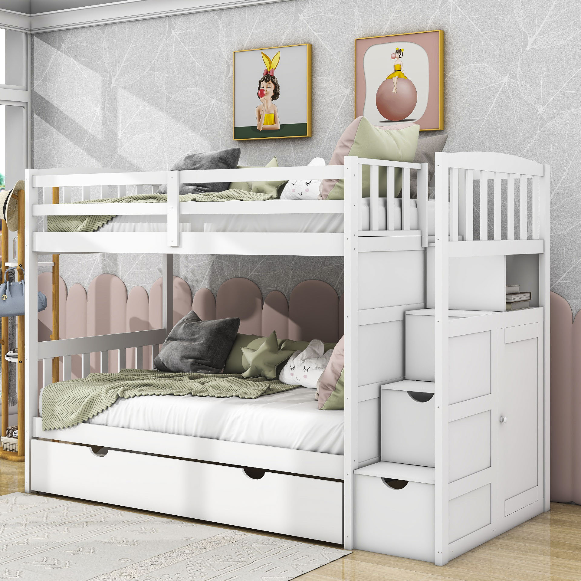 Harriet Bee Ikher Twin Over Twin/Full 3 Drawers Wood Bunk Bed with ...