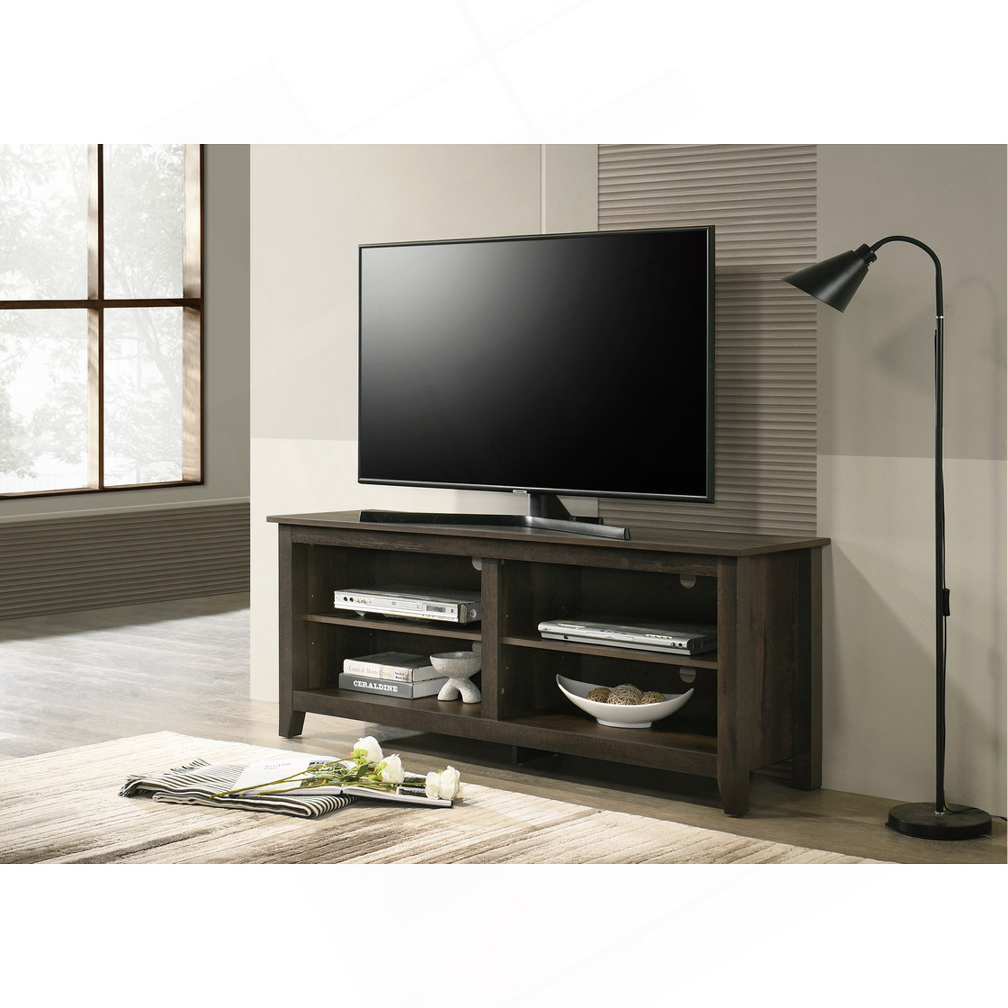 Mercer41 Trove 58" Wide Dark Dusty Oak Finish TV Stand With Open ...