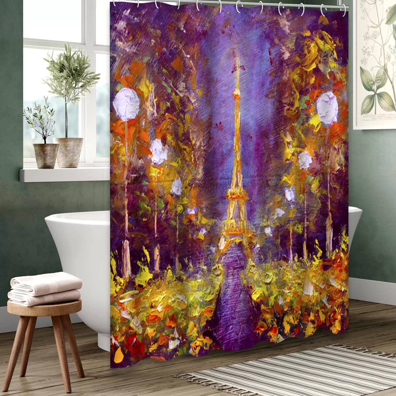 East Urban Home Paris Waterproof Shower Curtain,Oil Painting Eiffel ...